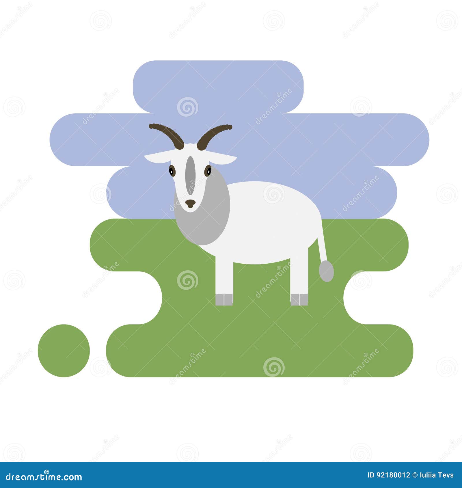 Flat Cartoon Goat Icon on Blue and Green Background Stock Vector ...