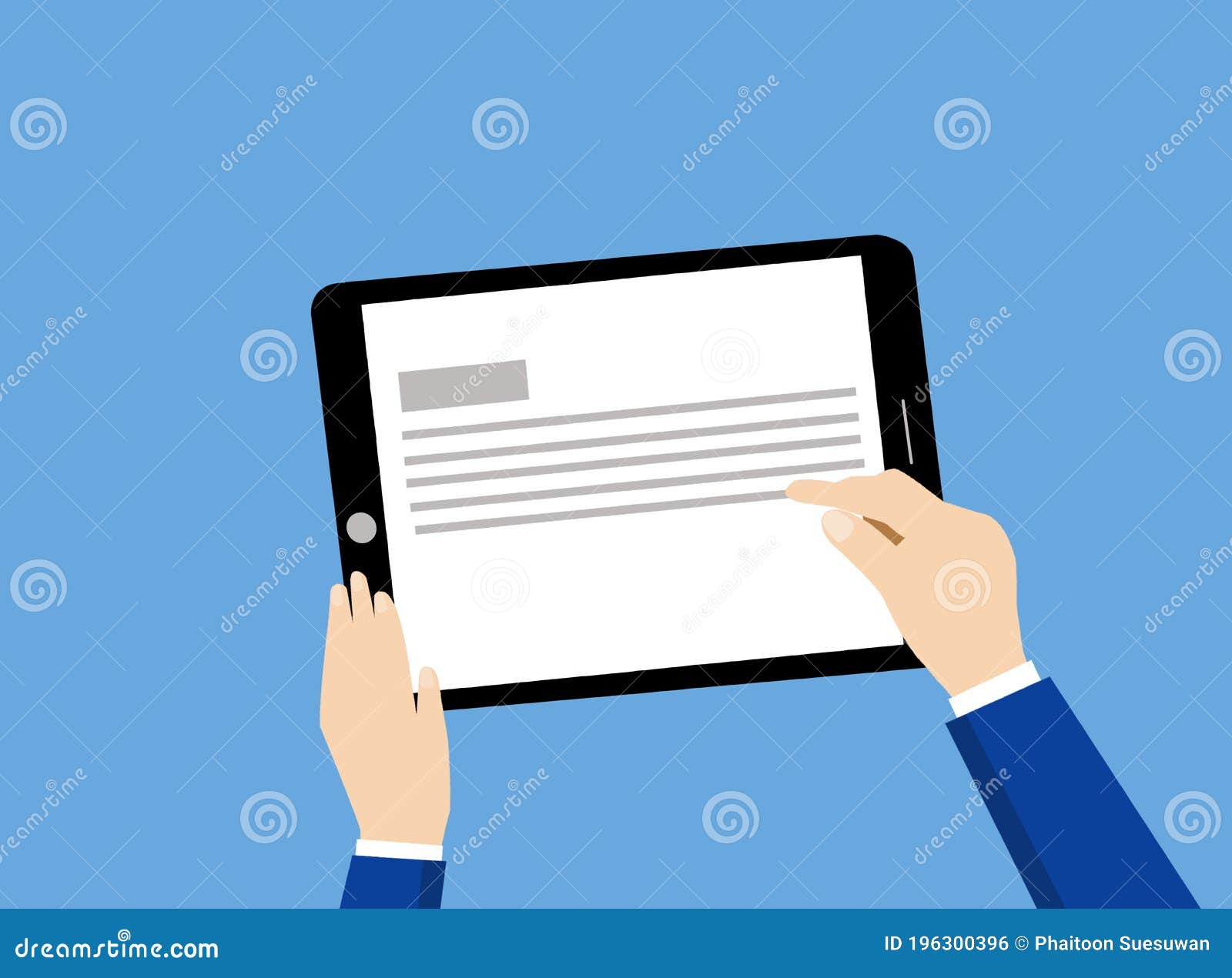 Flat Cartoon Hand Touching Screen on Taple Stock Illustration ...