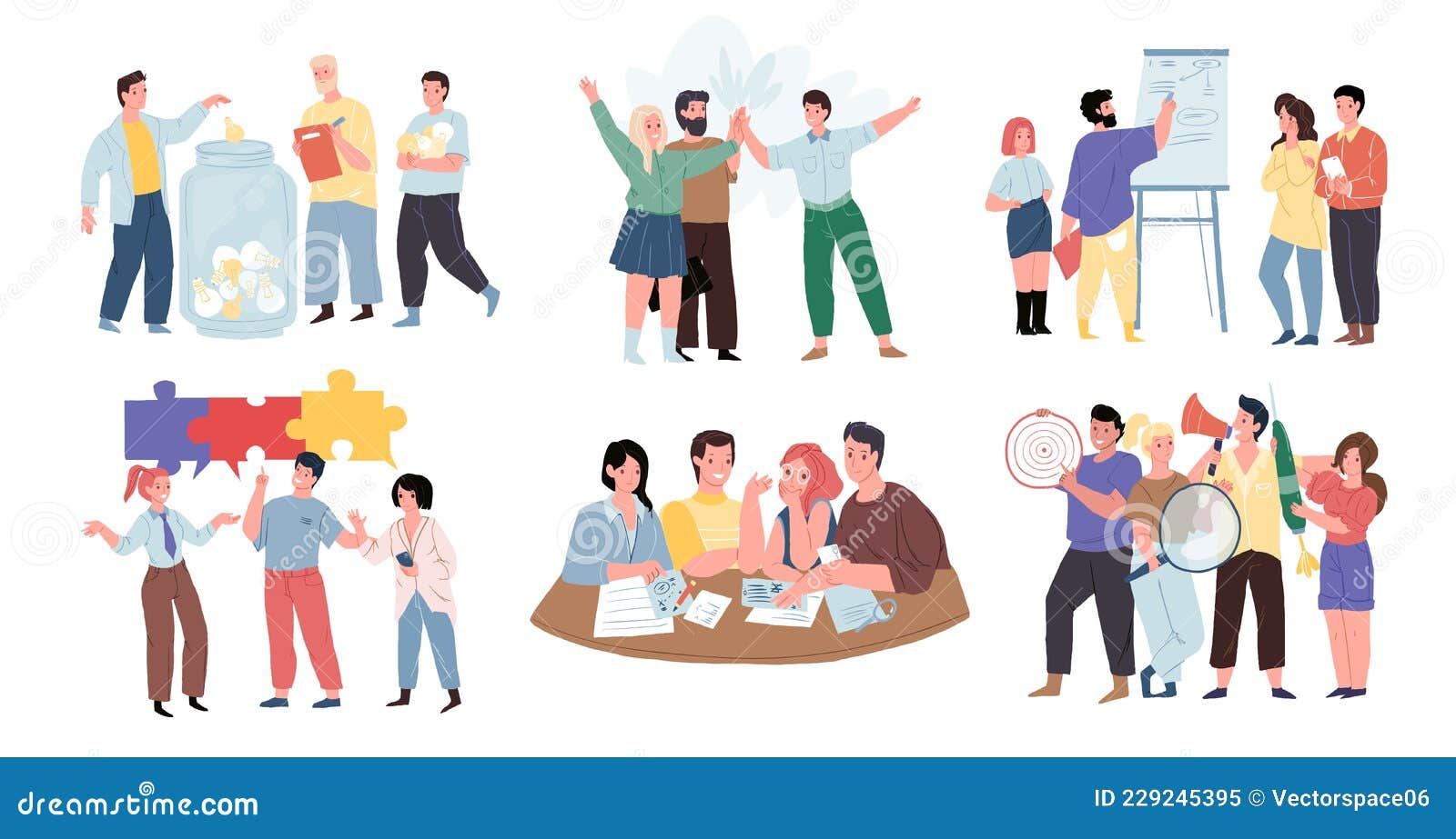 Flat Cartoon Happy Characters,graphic Metaphors for Good Teamwork and ...