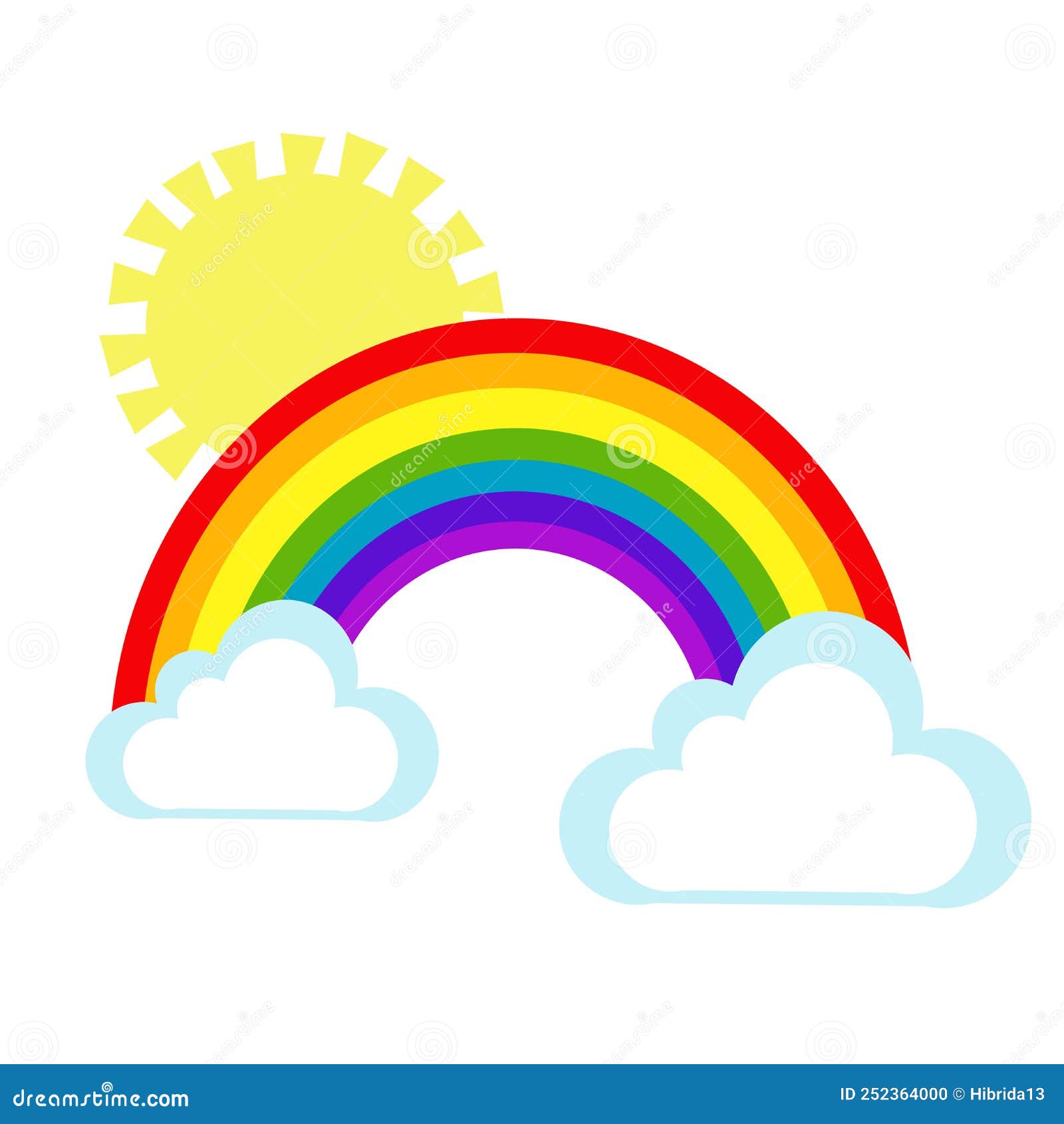 Flat Cartoon Illustration of Rainbow with Sun and Clouds Stock Vector ...