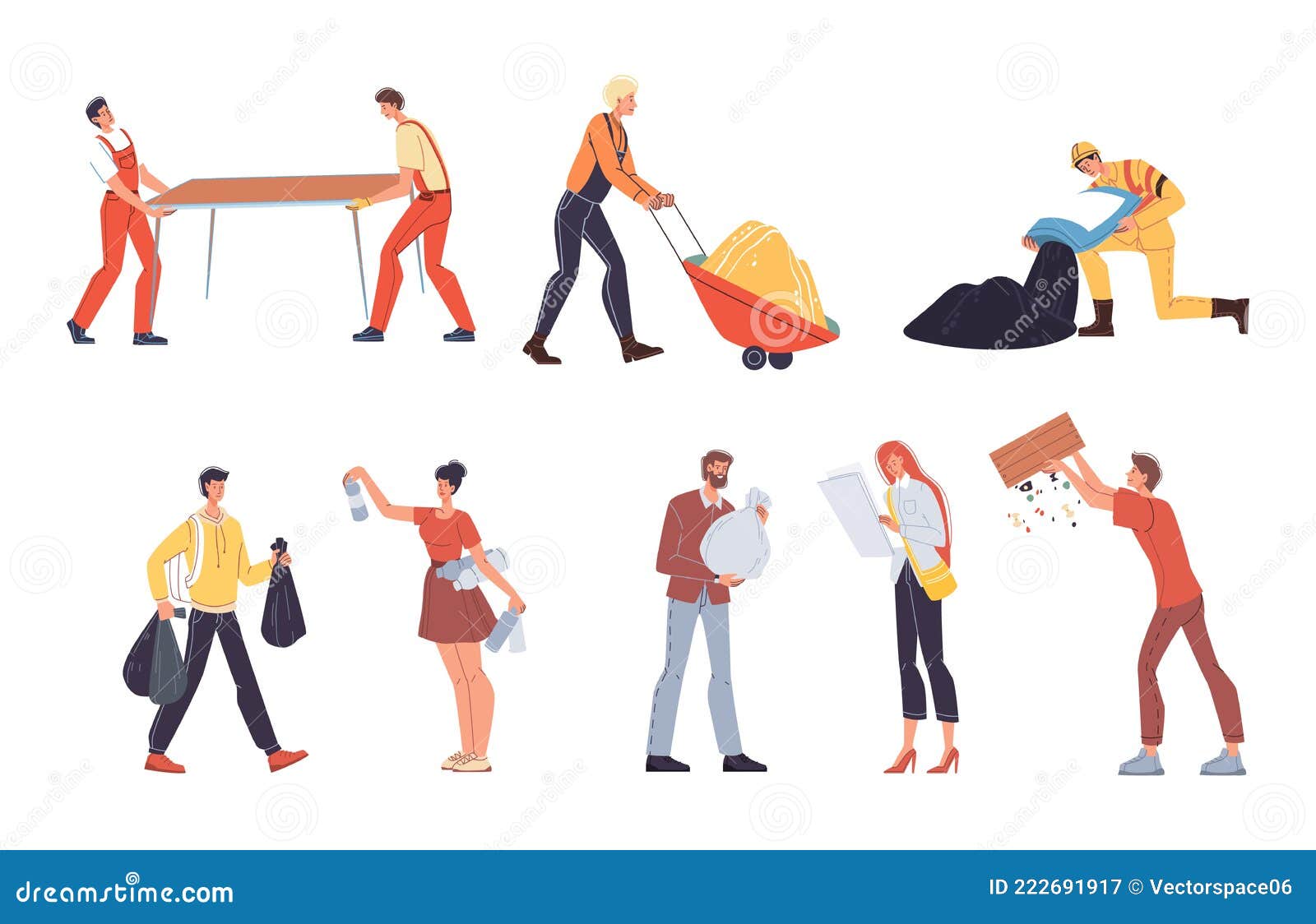 Flat Cartoon Industrial Workers Characters at Work Set,vector ...