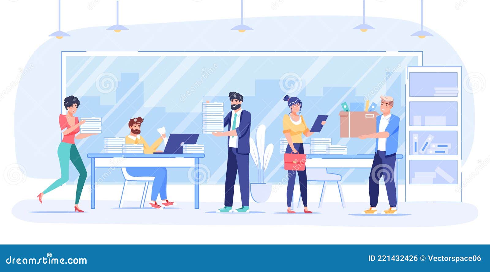 Flat Cartoon Office Employee Characters,working Process Vector ...