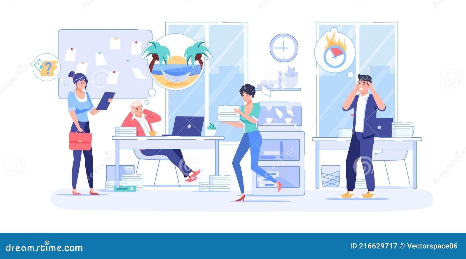 Flat Cartoon Office Employee Characters,working Process Vector ...