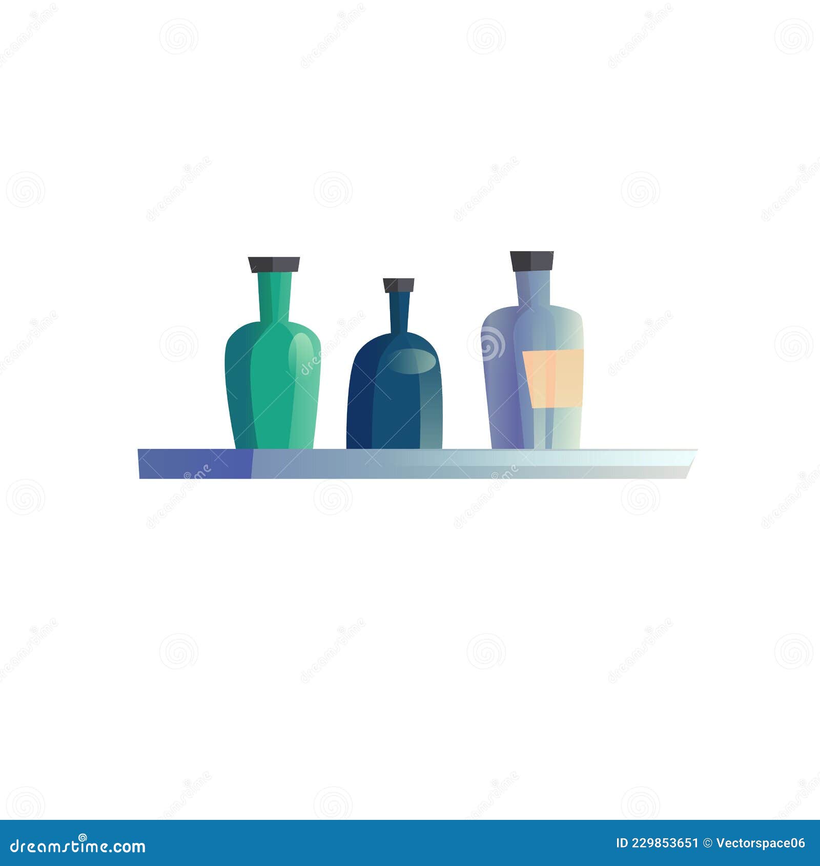 Flat Cartoon Shelf with Different Bottles,home Interior Elements Vector ...