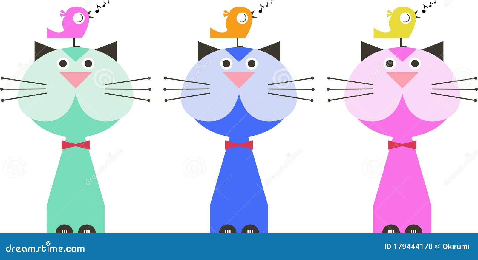 Flat Cartoon Style Colorful Cat and Bird Stock Vector - Illustration of ...