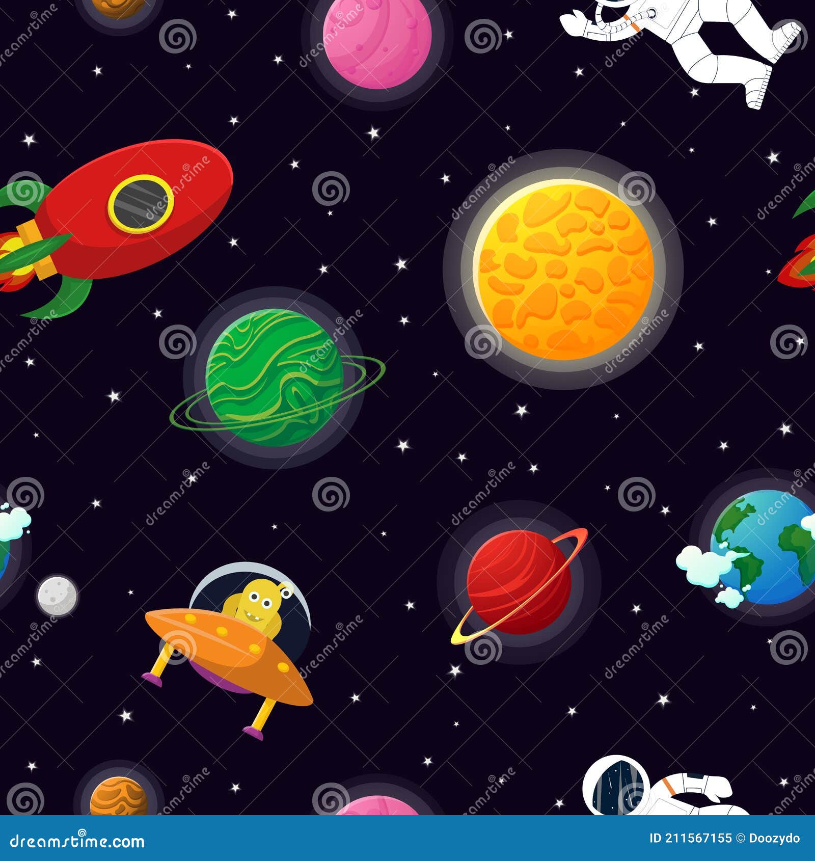 Flat Cartoon Style Funny Planet Pattern Stock Vector - Illustration of ...