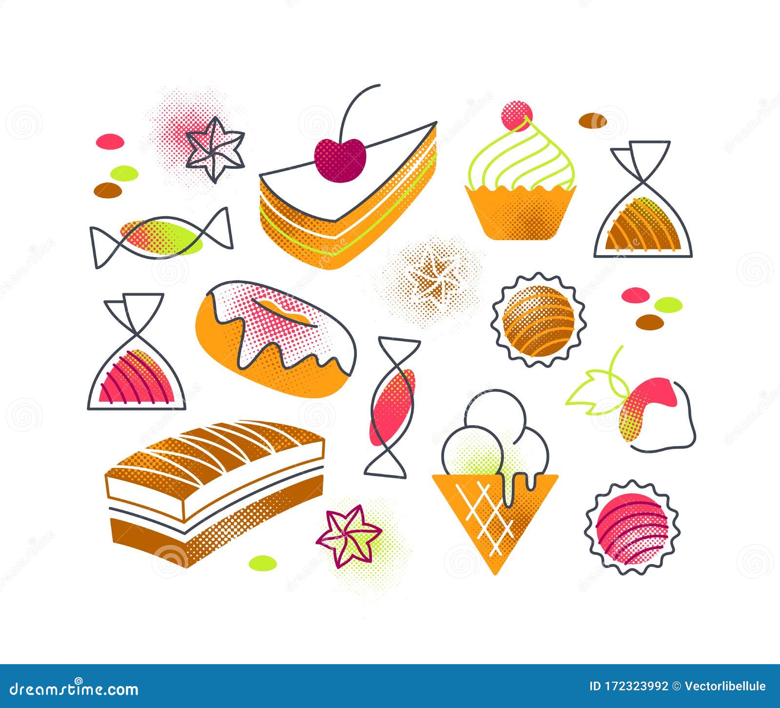 Cartoon Sweets Cute Characters Face Background. | CartoonDealer.com ...