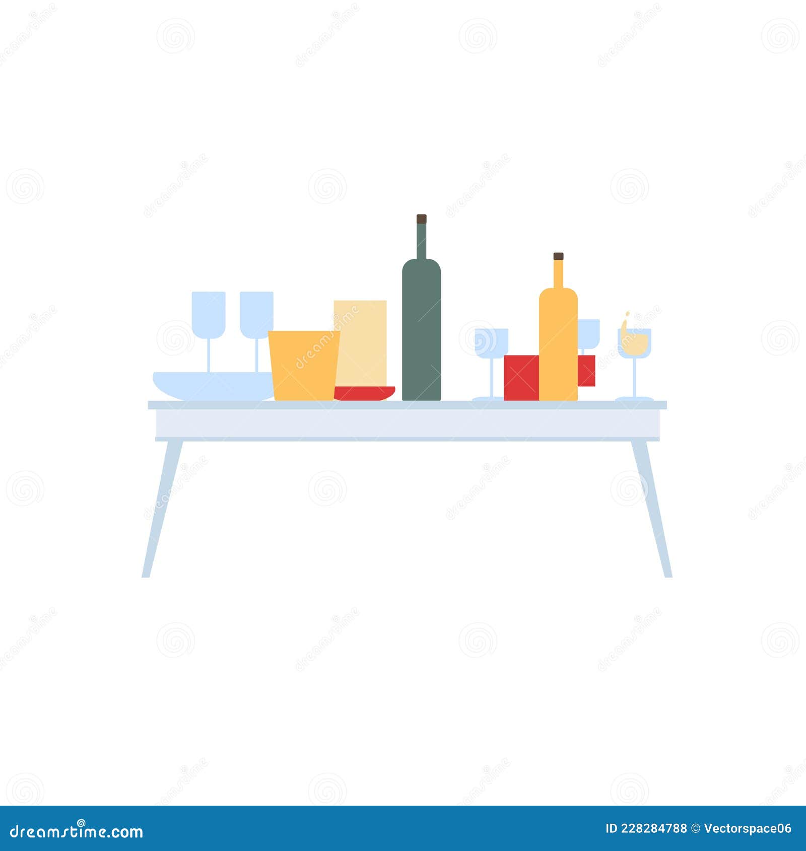 Flat Cartoon Table with Bottles,glasses and Drinks,celebration or Party ...