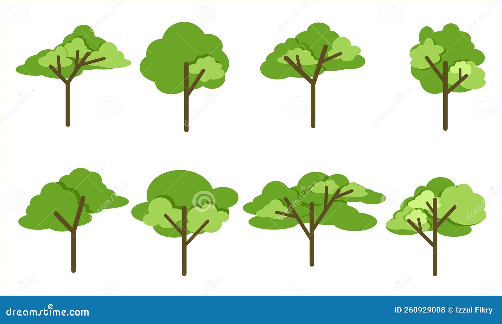 Flat Cartoon Trees Isolated Design. Bundle Set Stock Vector ...