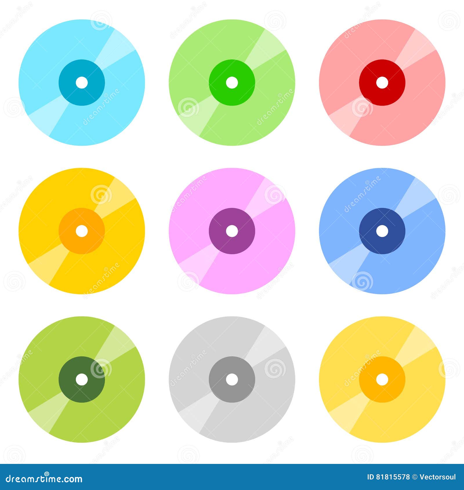Flat CD / DVD Icons in 9 Color Stock Vector - Illustration of interface ...