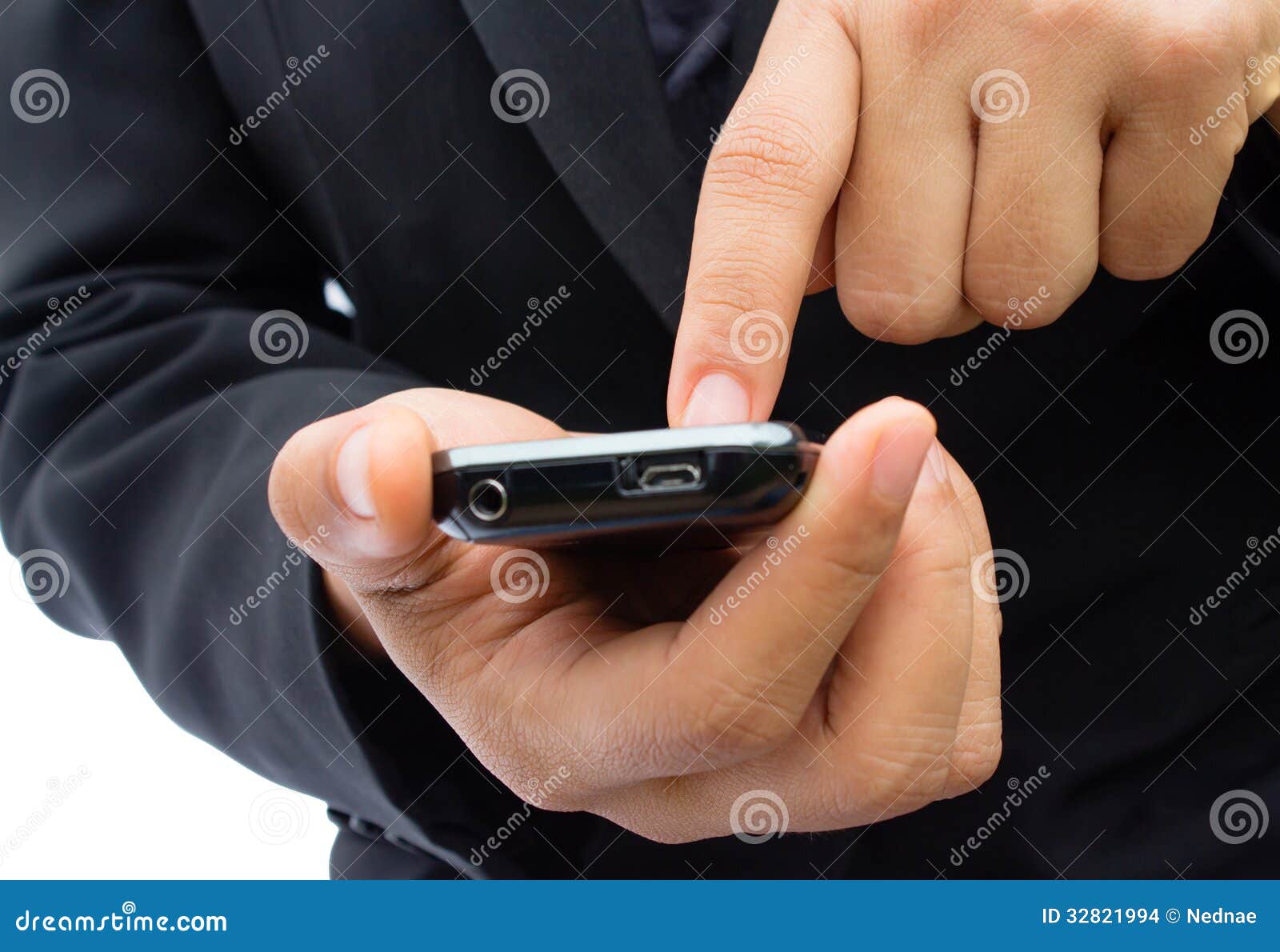 Flat Cell Phone in Business Man Hand Stock Photo - Image of finger ...