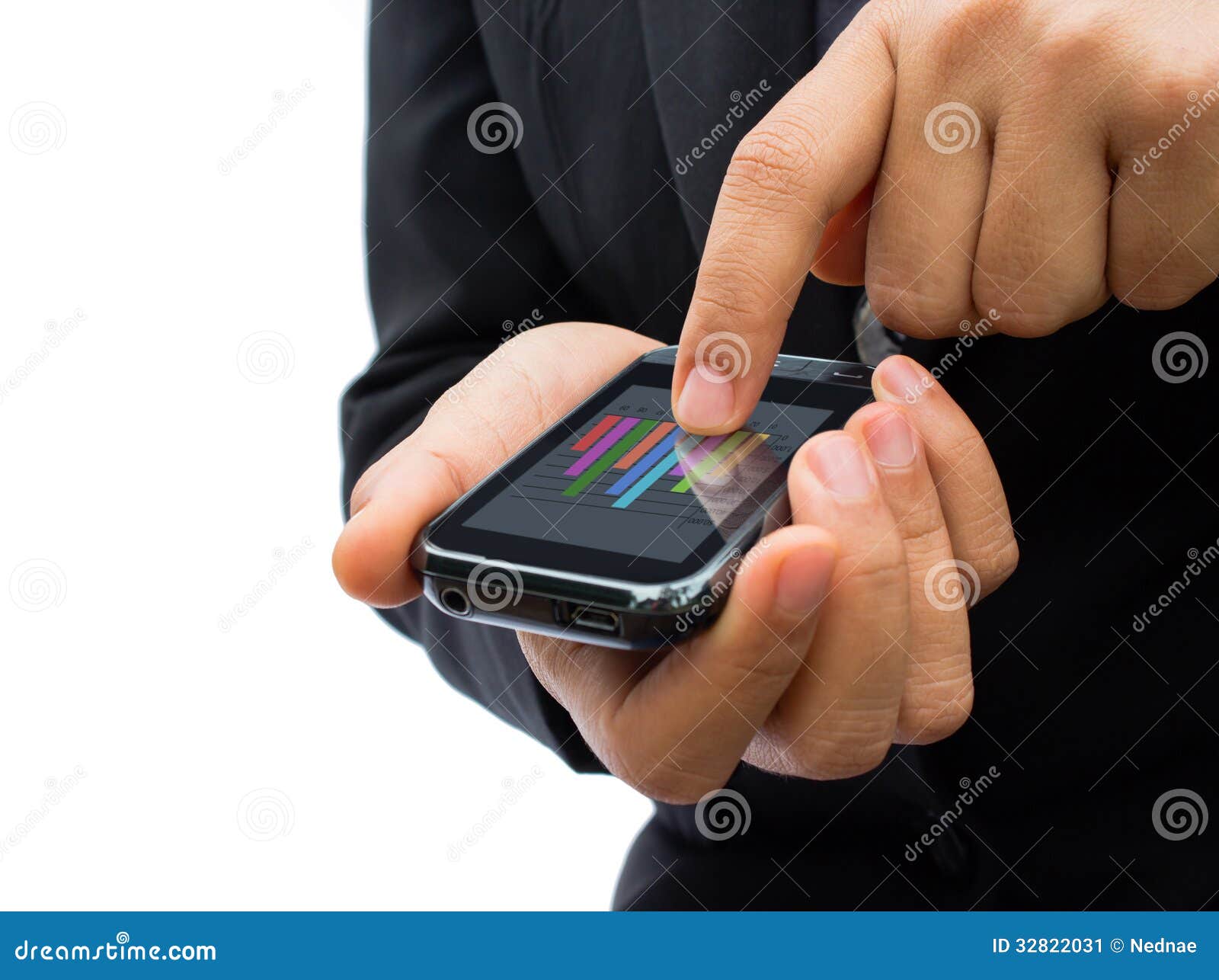 Flat Cell Phone in Business Man Hand Stock Image - Image of press ...