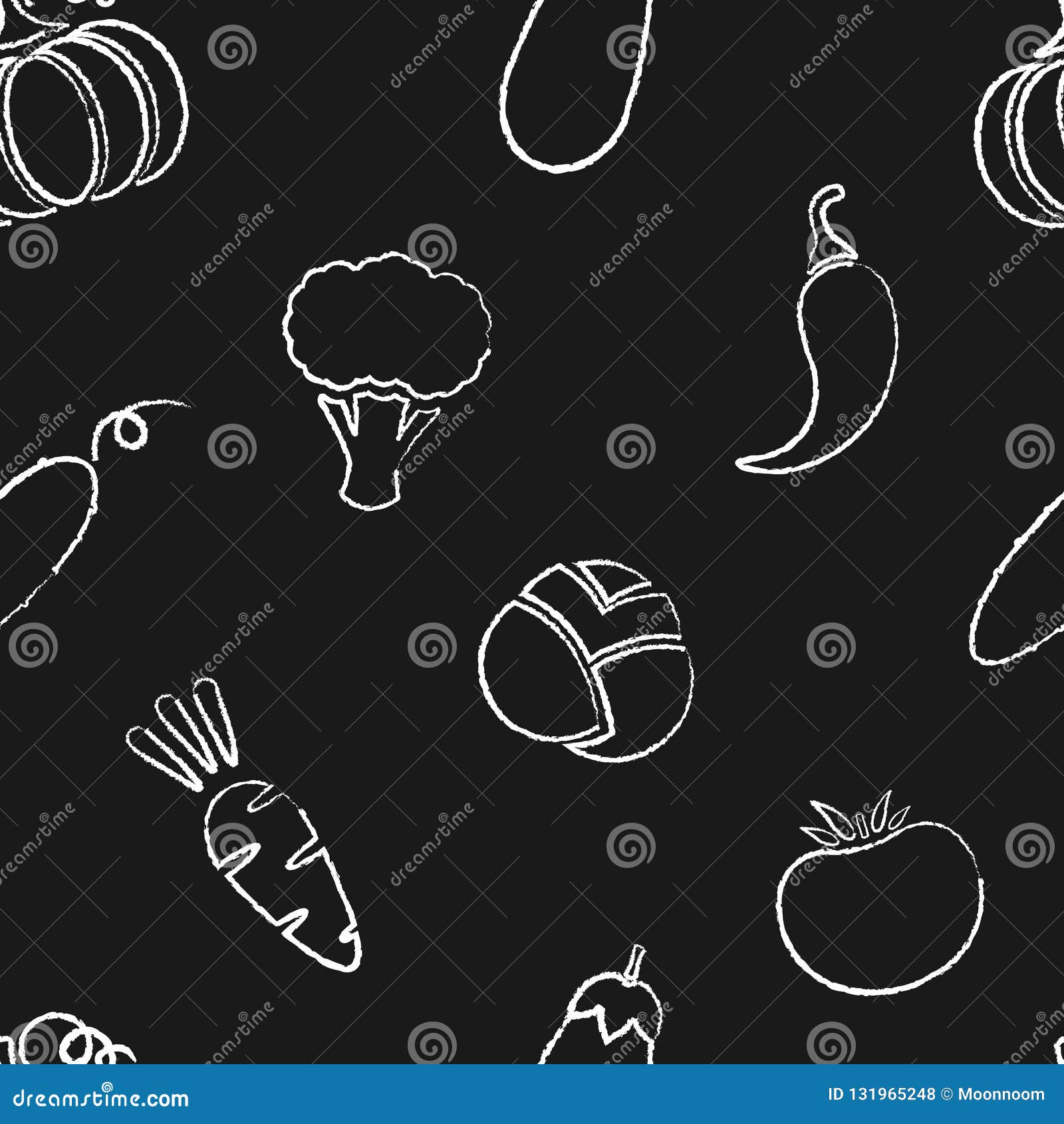 Flat Chalk Contour Vegetables Seamless Pattern Stock Vector ...
