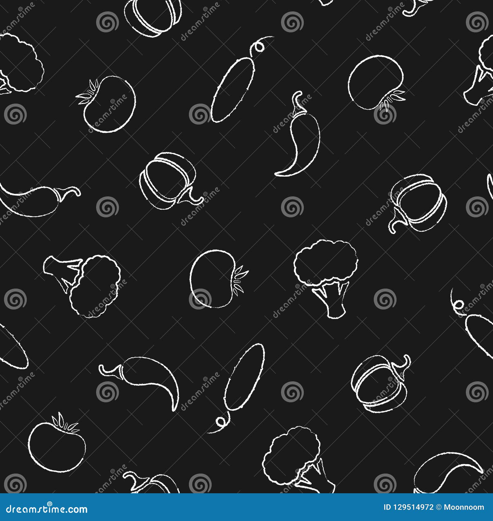 Flat Chalk Silhouette Vegetable Seamless Pattern Stock Vector ...