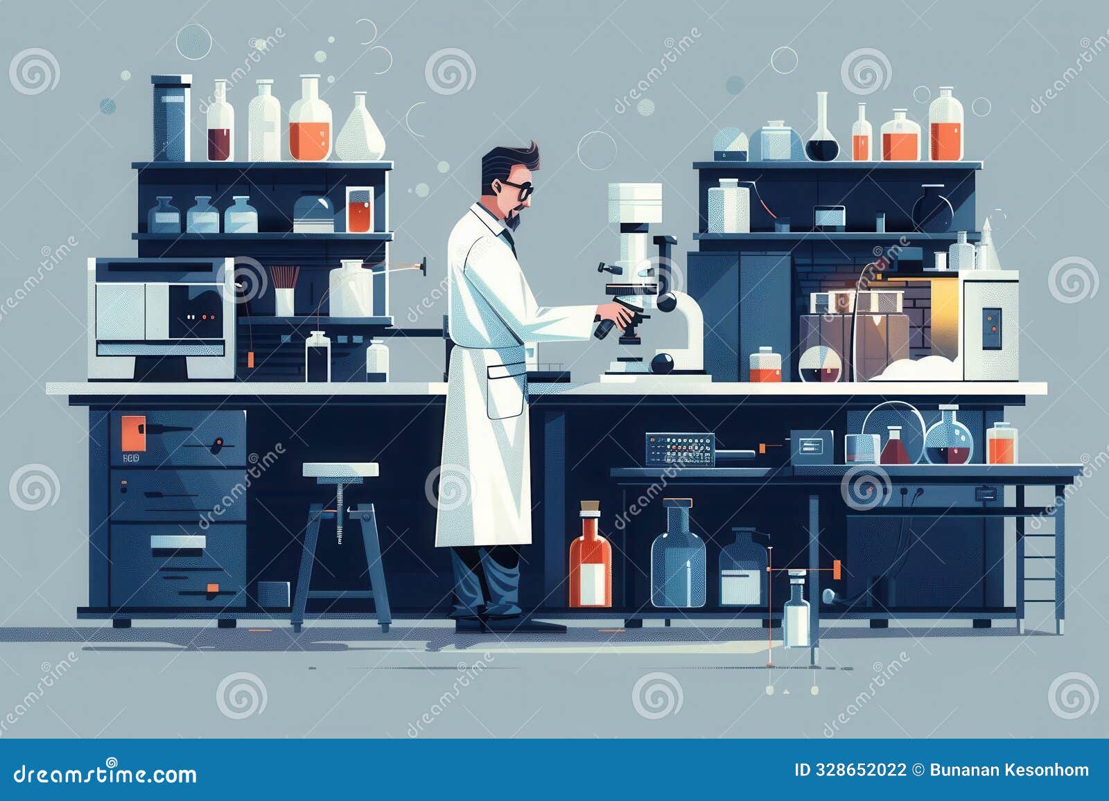 Flat Character, Scientist in Lab, Flat Design Stock Illustration ...