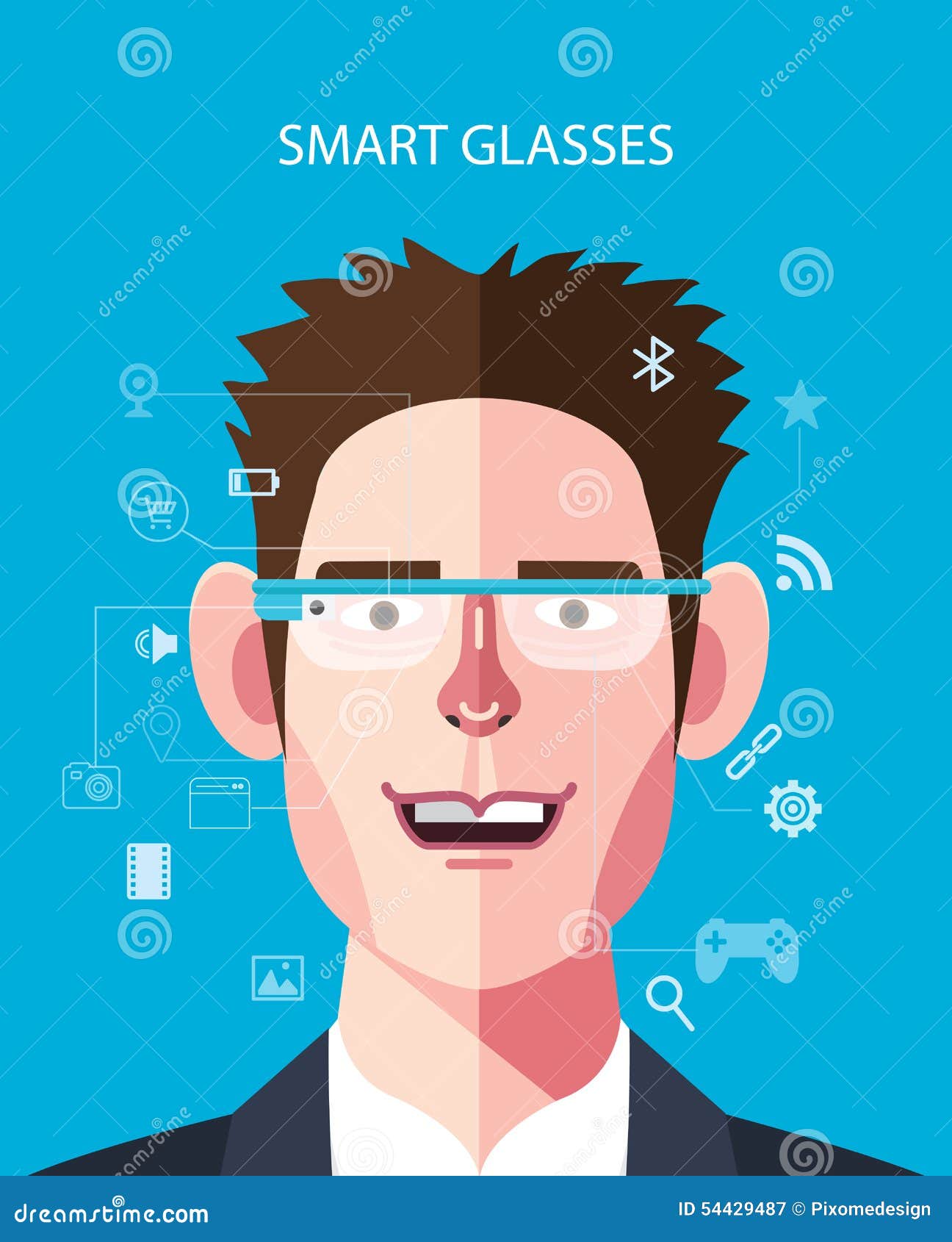 Flat Character Of Smart Glasses Concept Illustrations Cartoon Vector ...