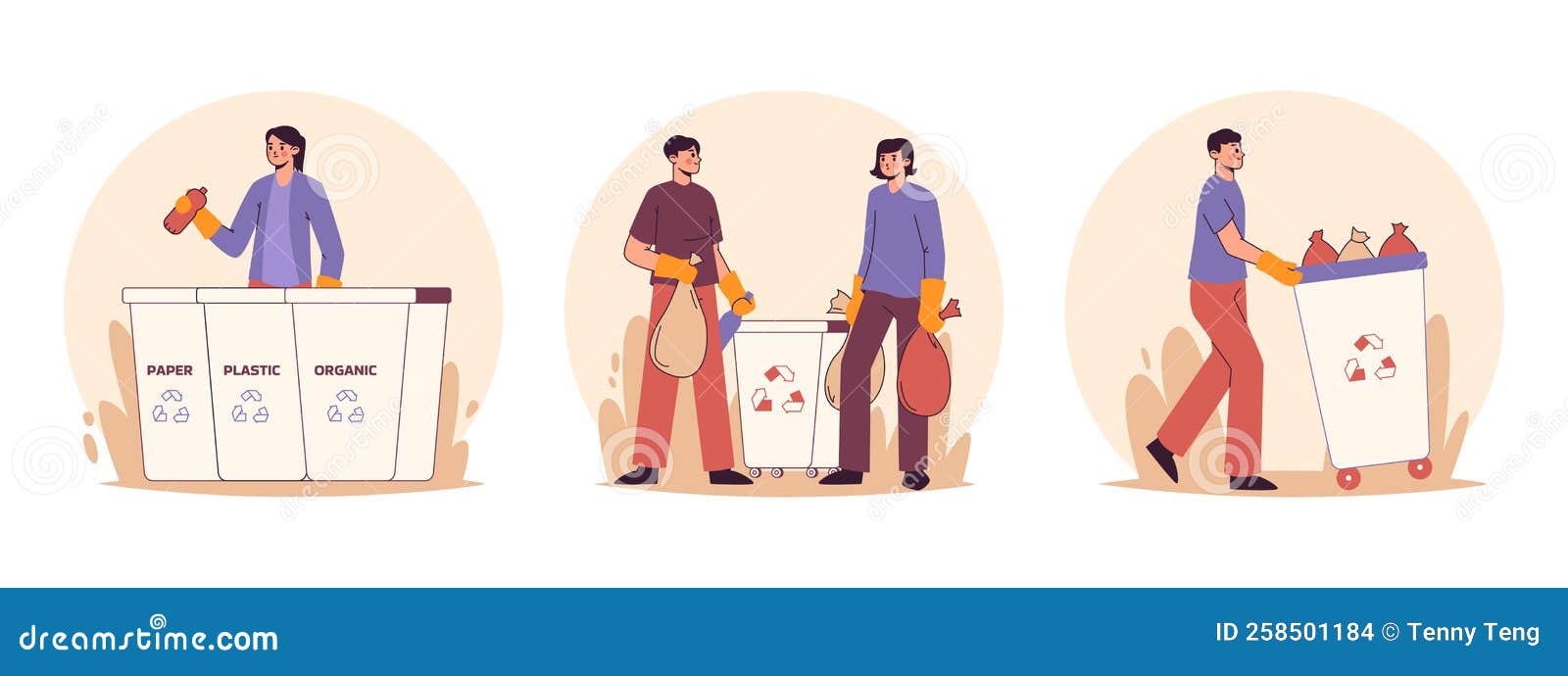 Flat Characters Collecting Trash, Waste Sorting Concept. Volunteers ... Flat Characters Collecting Trash, Waste Sorting Concept. Volunteers ...