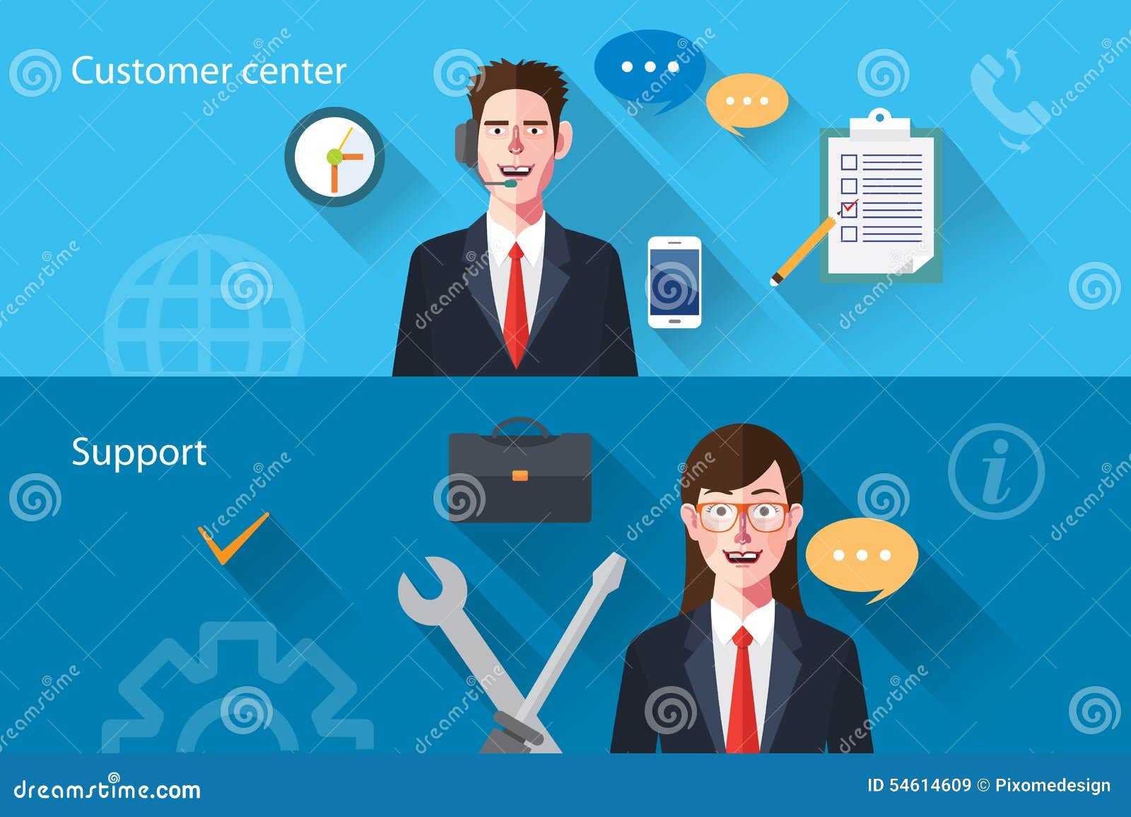 Flat Characters of Customer Support Concept Illustrations Stock ...
