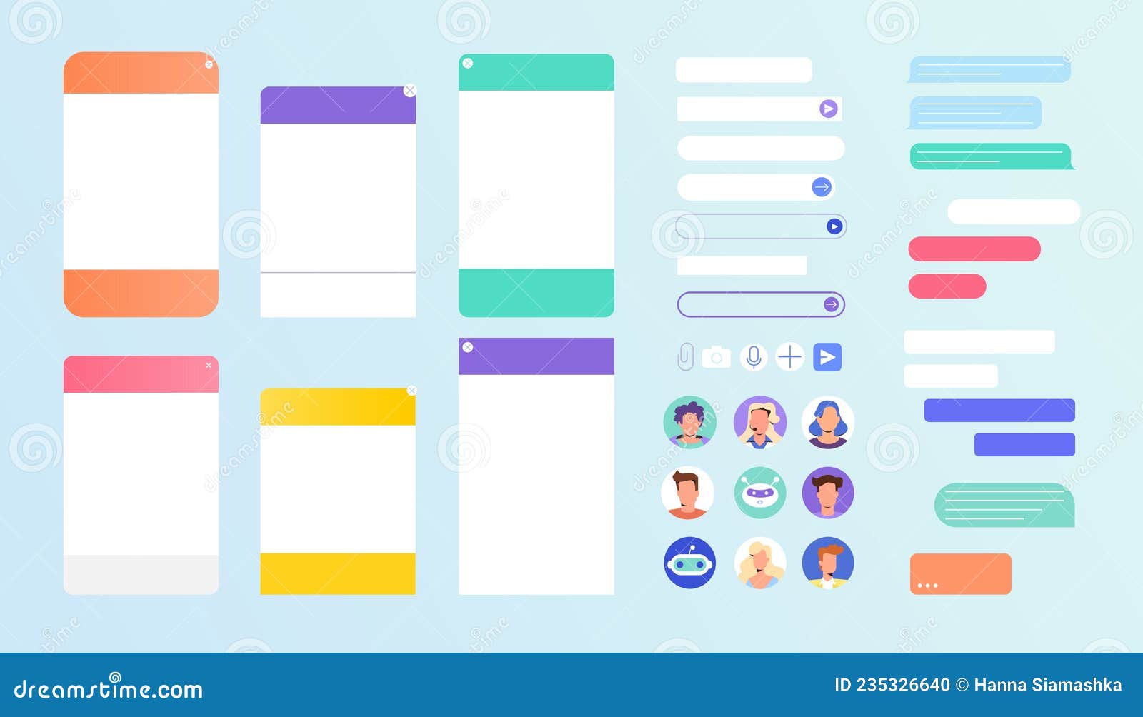 Flat Chat Bot Windows with User Avatar, Message Bubble Stock Vector ...