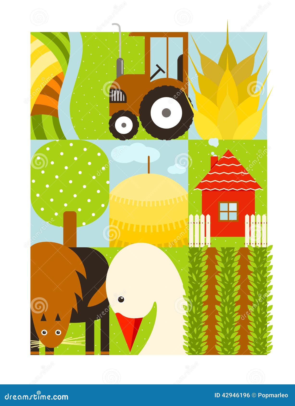 Flat Childish Rectangular Agriculture Farm Set Stock Vector ...