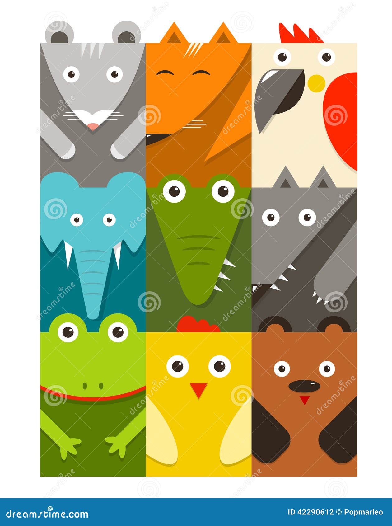 Flat Childish Rectangular Animals Set Stock Vector - Illustration of ...