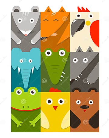 Flat Childish Rectangular Animals Set Stock Vector - Illustration of ...