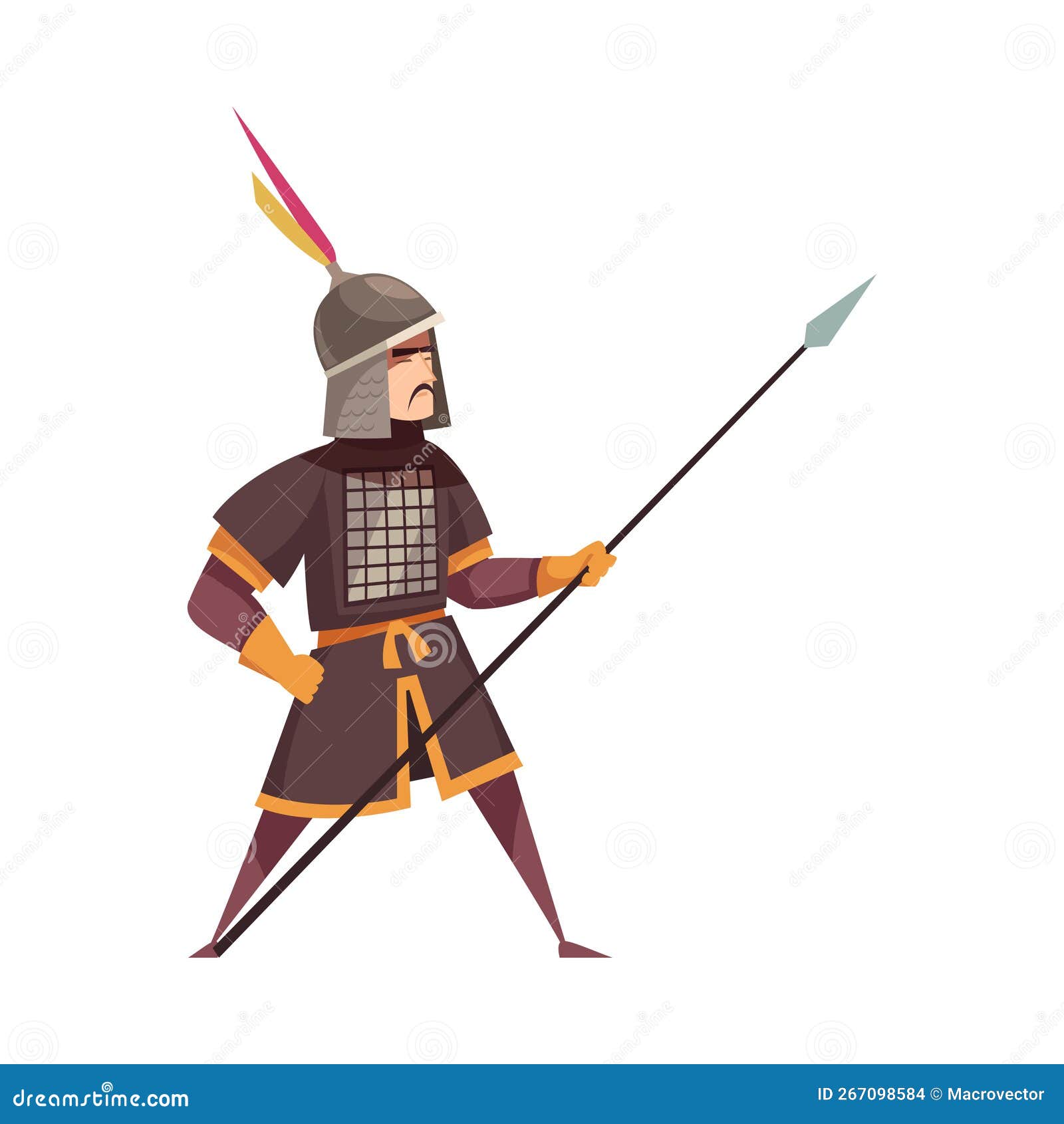 Chinese Warrior Riding Horseback. Asian Armored Horse Rider With Spear ...