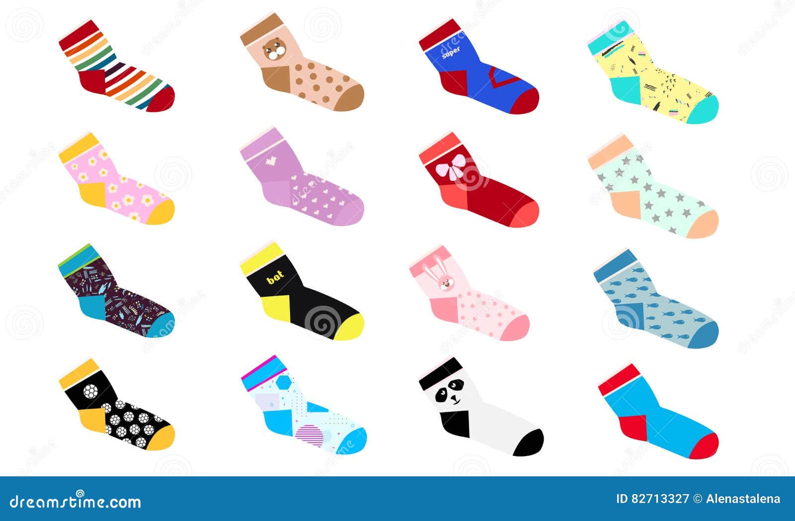 Flat Chlid Design Colorful Short Socks Set Vector Illustration Stock ...