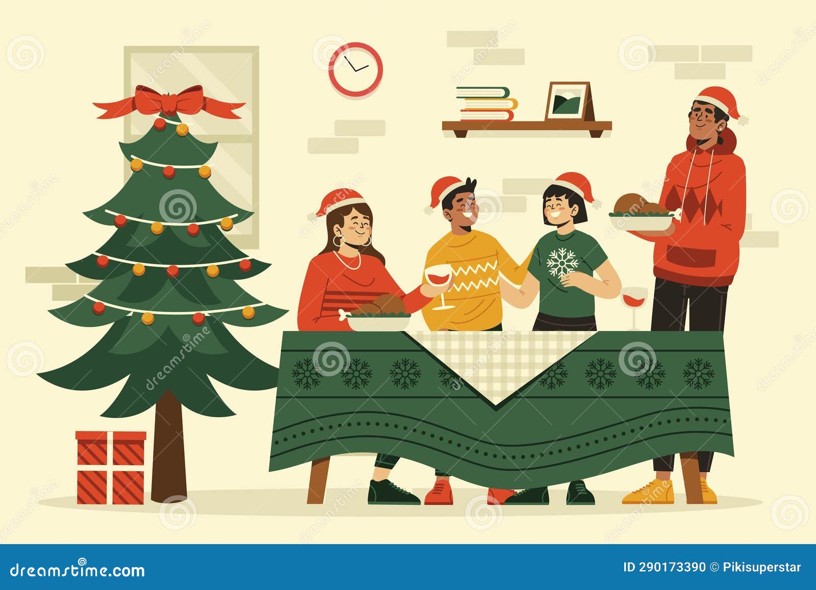 Flat Christmas Dinner Scene Vector Design Stock Vector - Illustration ...