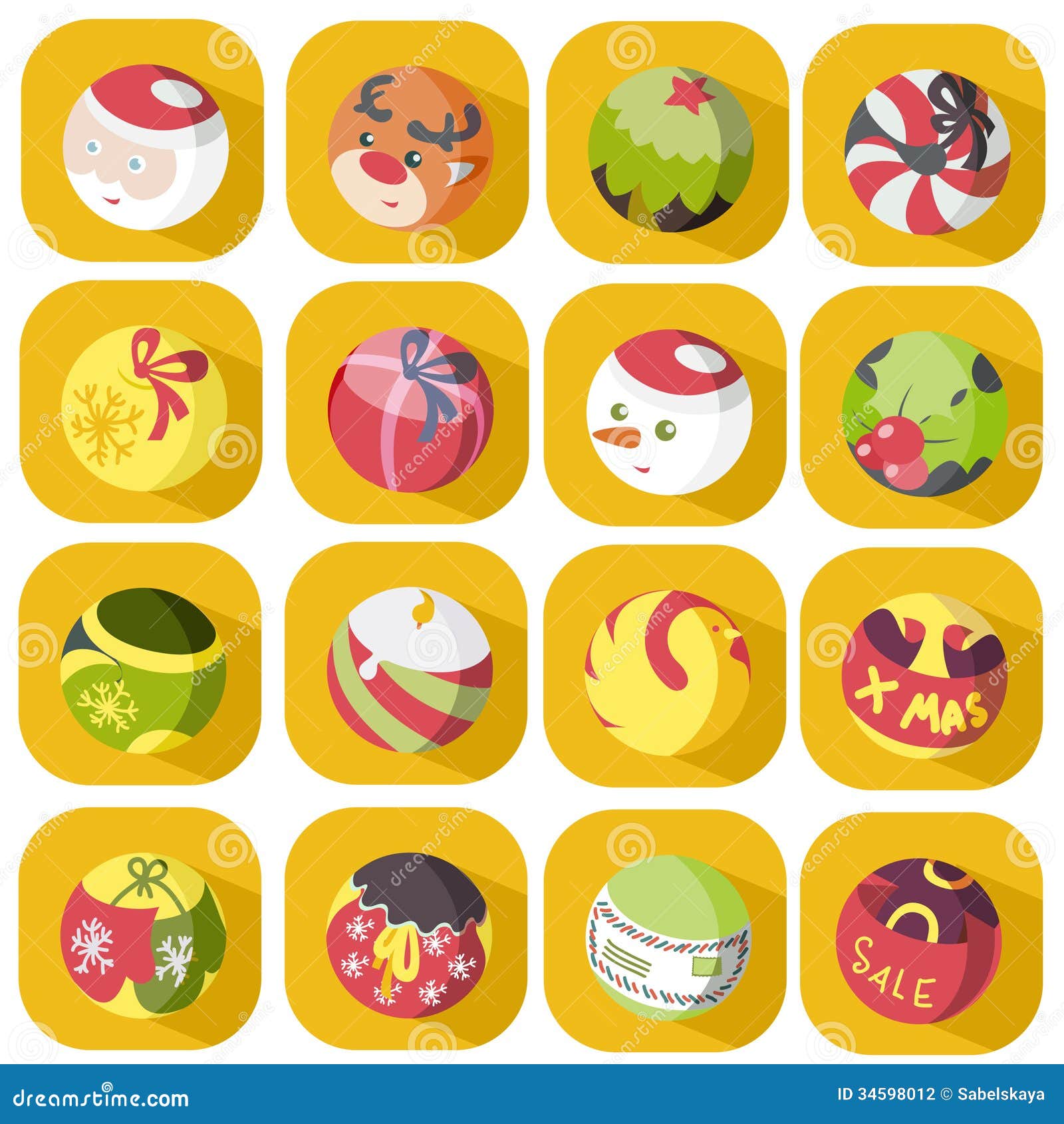 Flat christmas icons stock vector. Illustration of design - 34598012