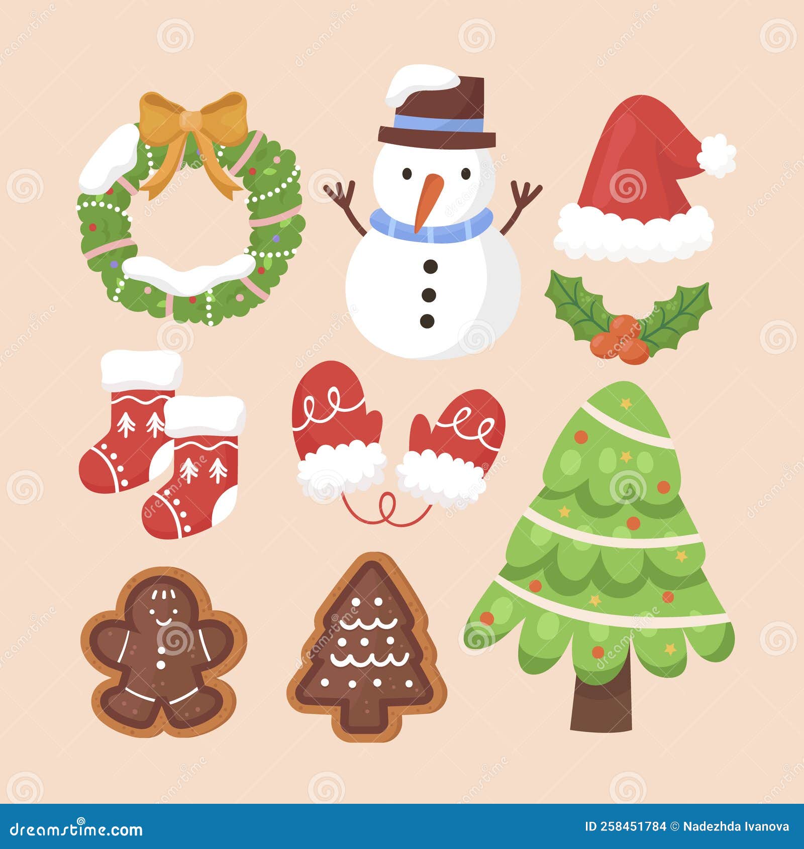 Flat Christmas Season Elements Set Vector Illustration. Stock Vector ...
