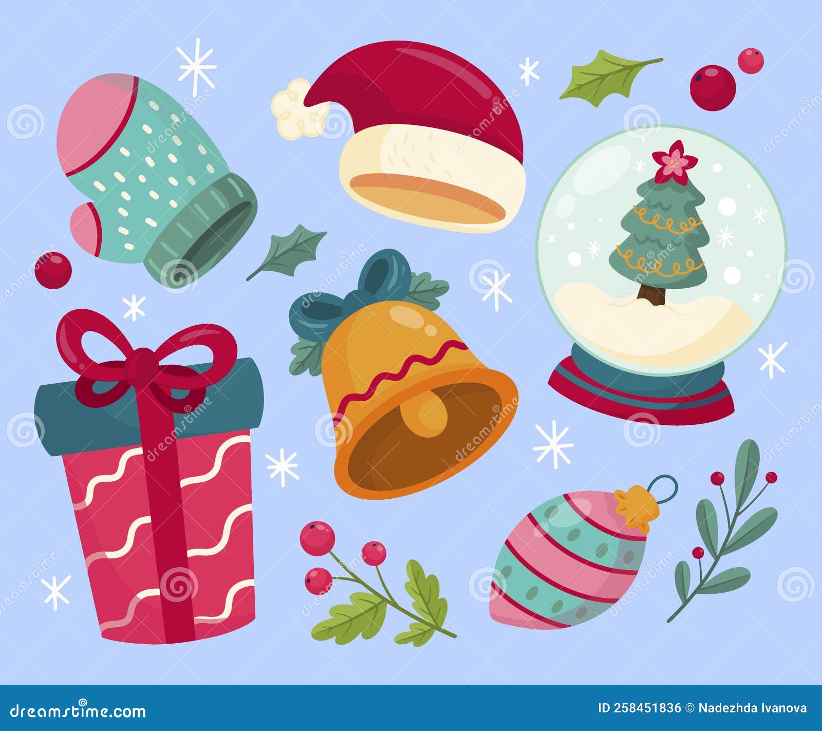 Flat Christmas Season Elements Set Vector Illustration. Stock Vector ...