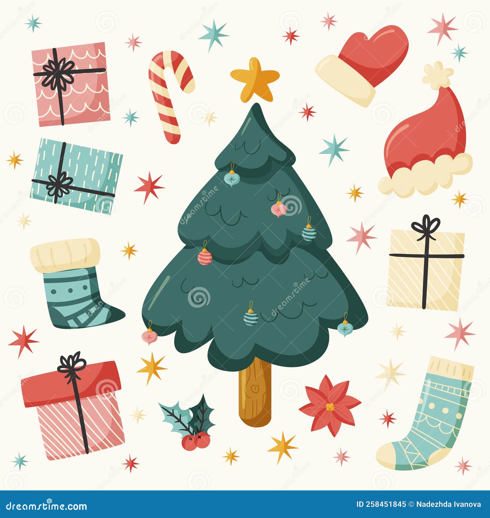 Flat Christmas Season Elements Set Vector Illustration. Stock Vector ...