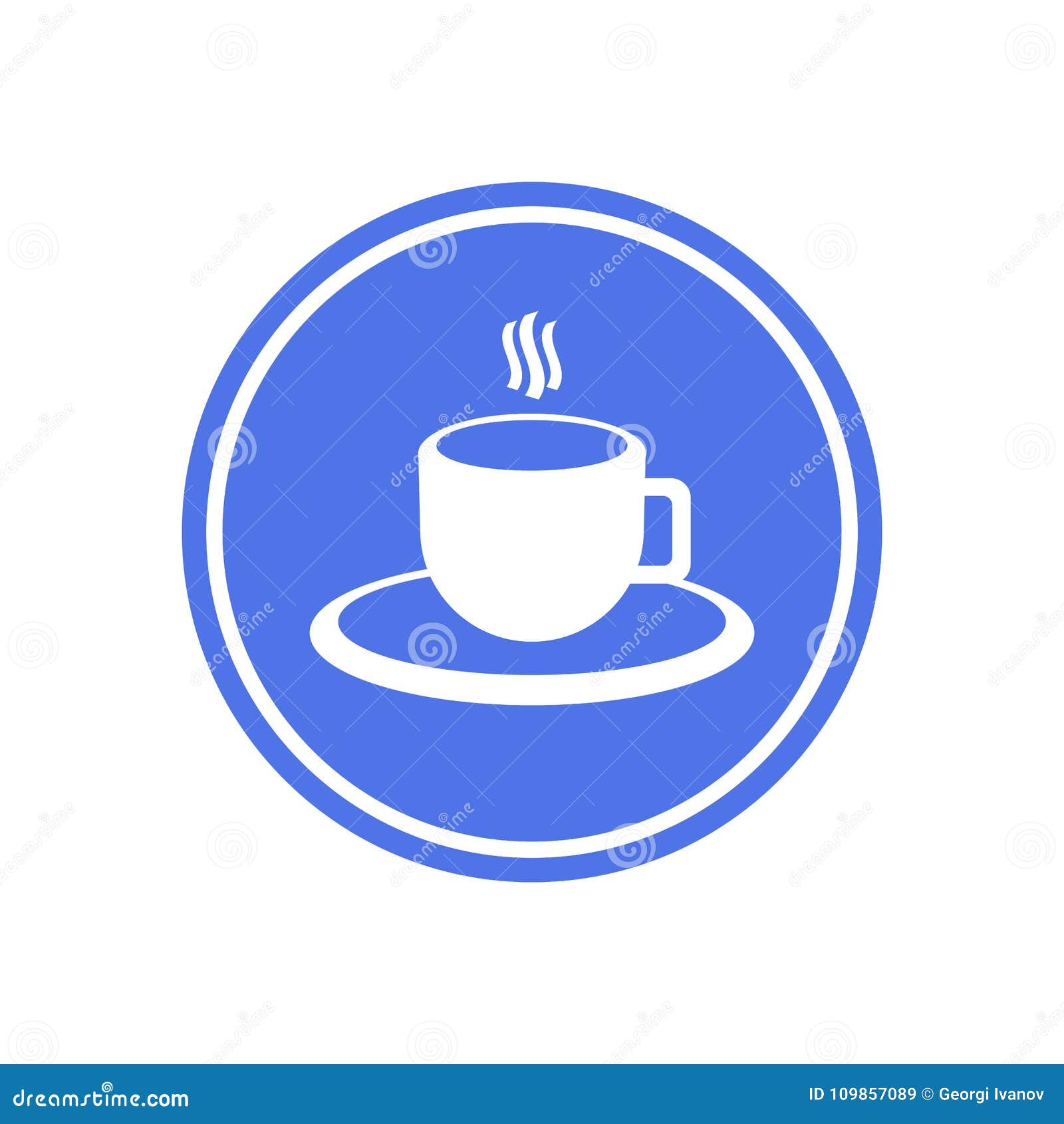 Flat Circular Coffee Icon. White on Blue Stock Vector - Illustration of ...