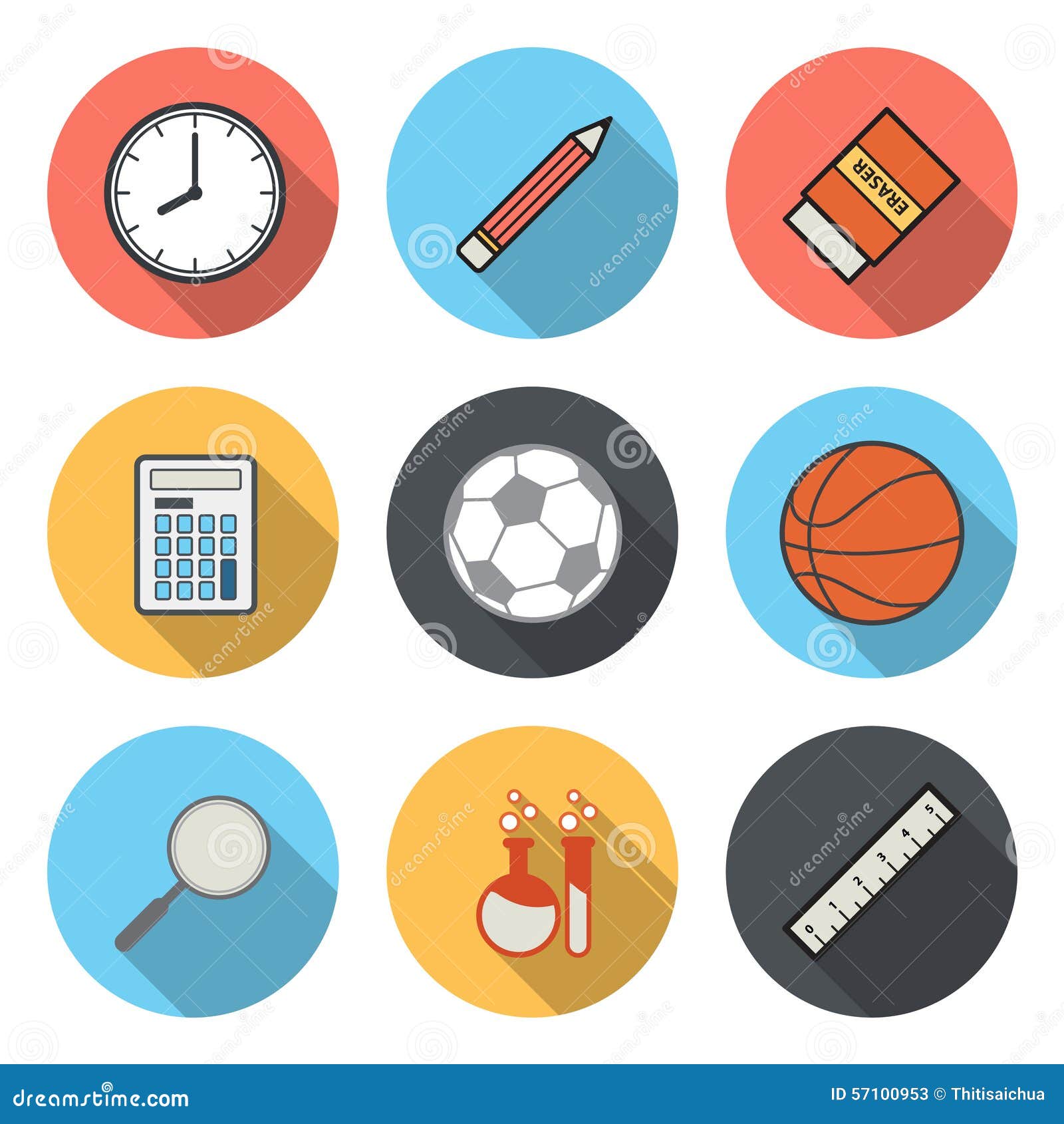 Flat Circular Icon for Sport Schhol Science Concept Stock Vector ...