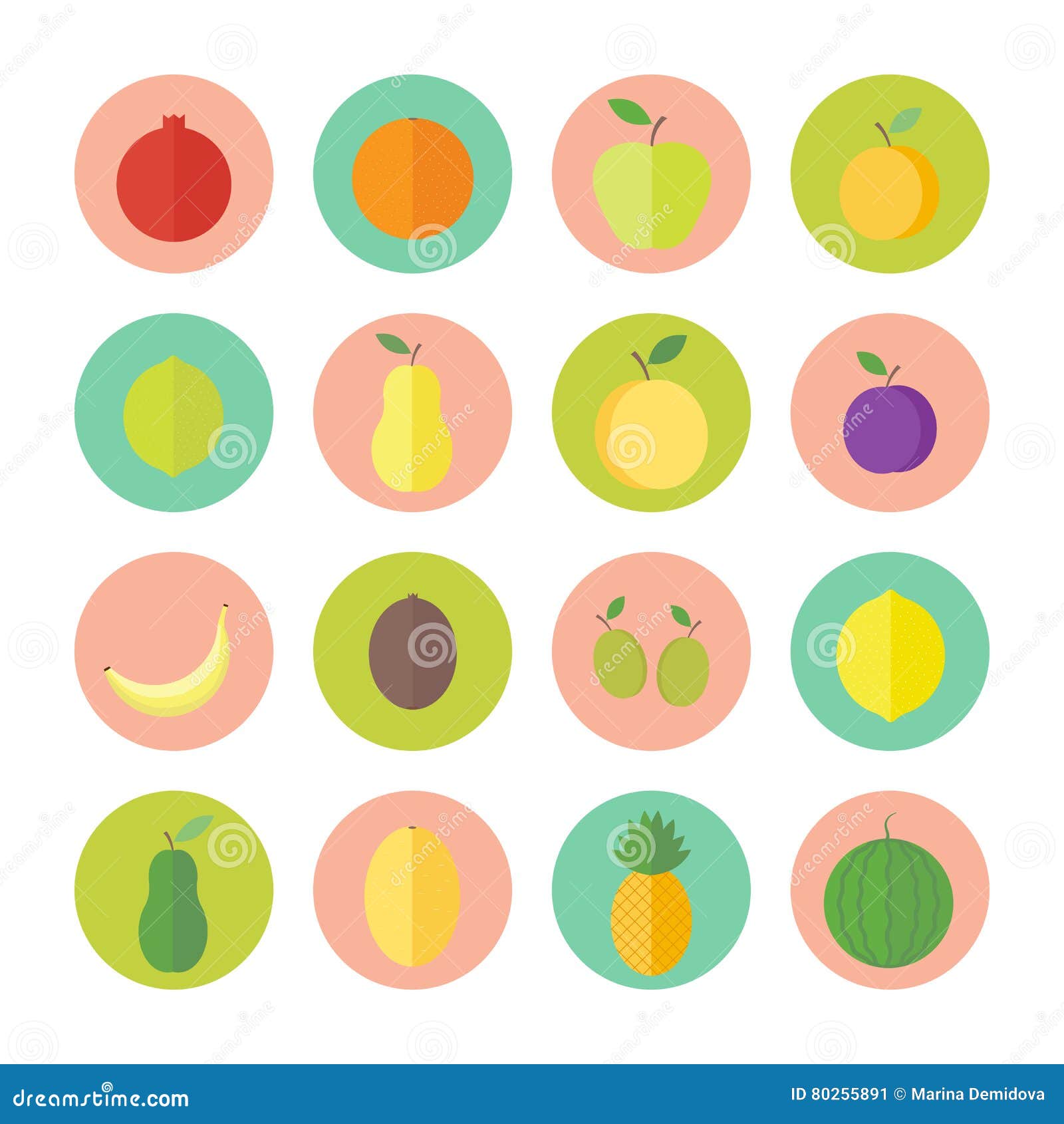 Flat Circular Icons for Web Design Fruits and Berries Stock Illustration - Illustration of lime ...
