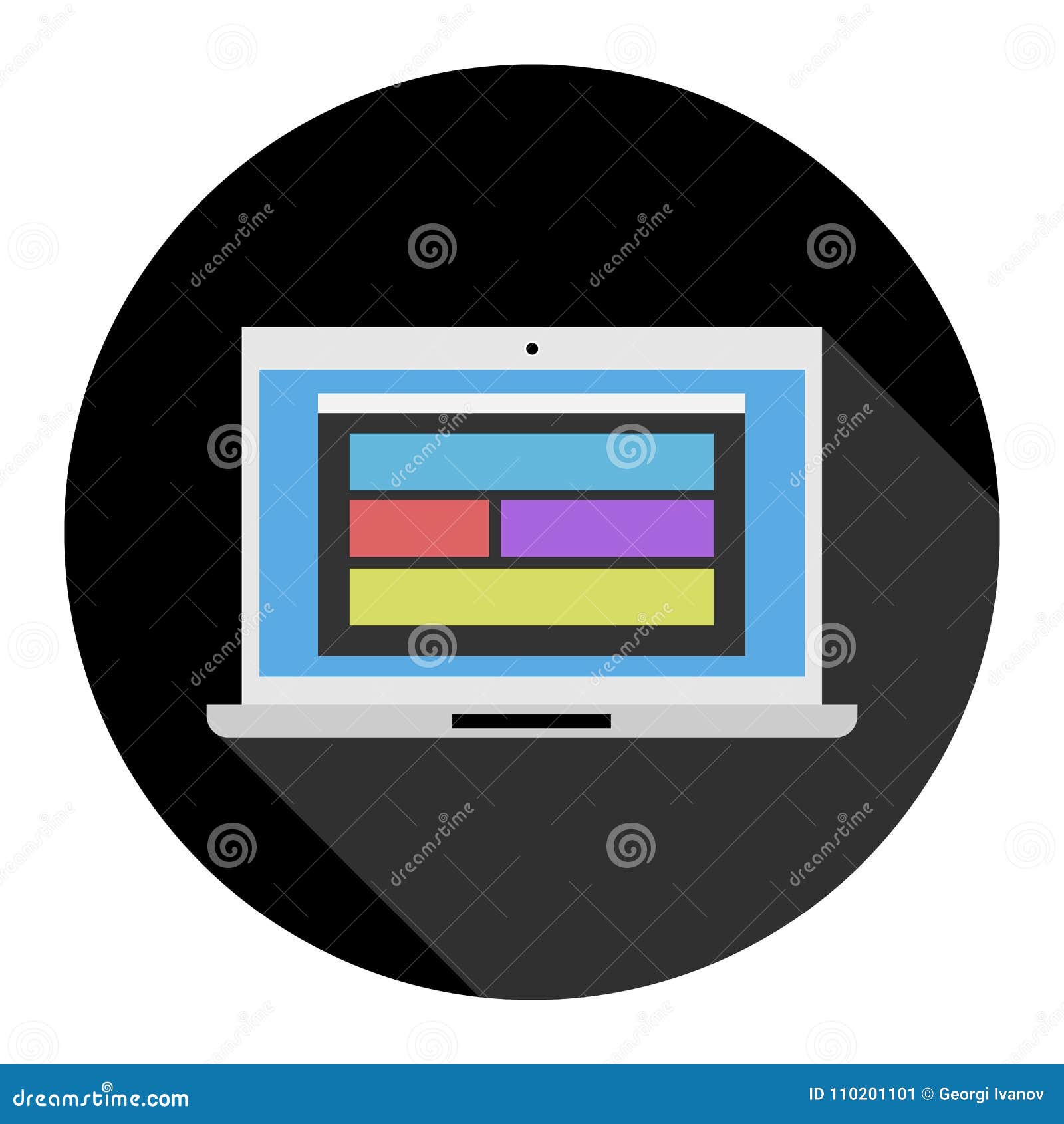 Flat, Circular White Laptop Icon. Responsive Web Design on a Laptop ... Flat, Circular White Laptop Icon. Responsive Web Design on a Laptop ...