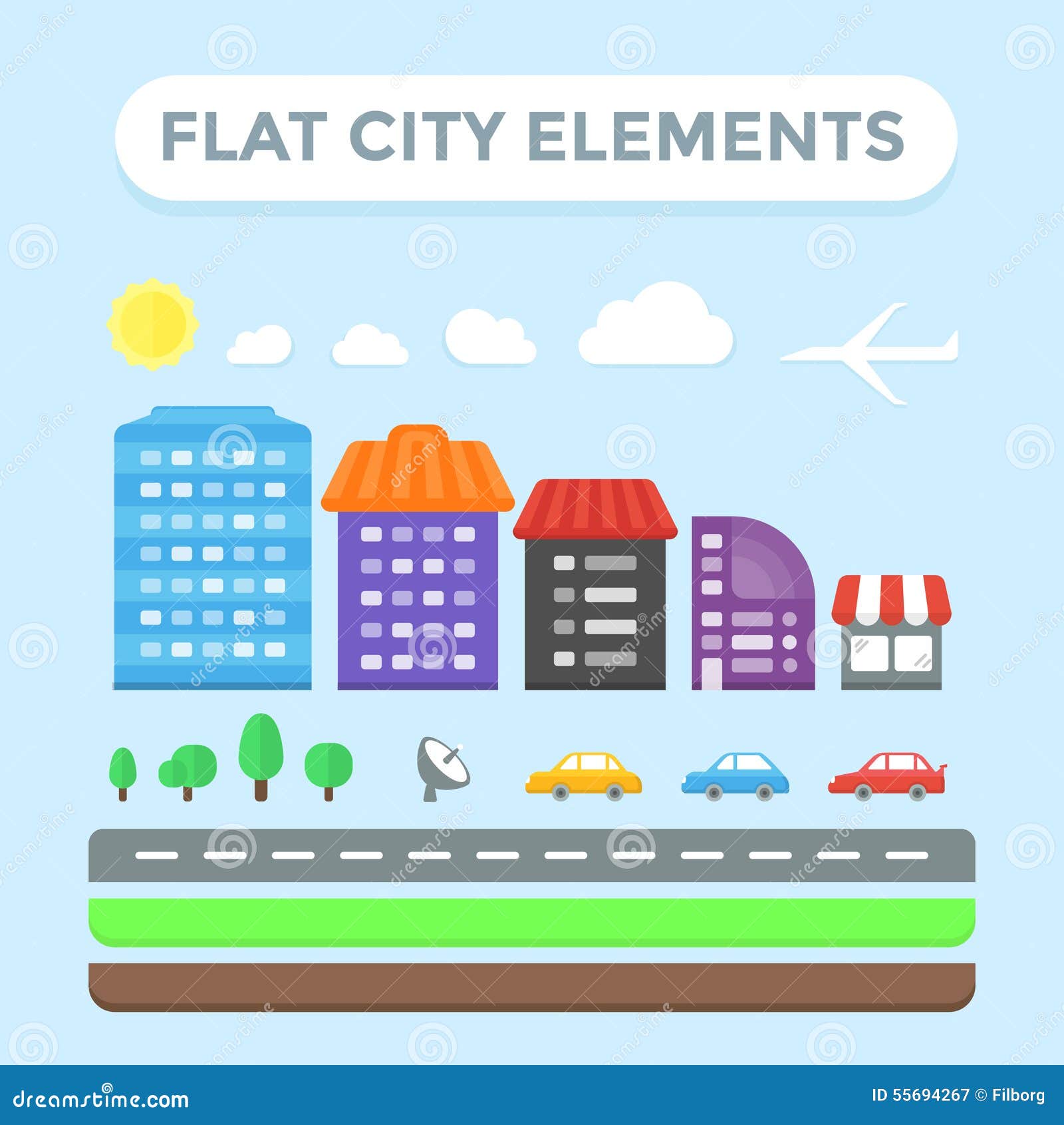 Flat City Elements stock vector. Illustration of house - 55694267