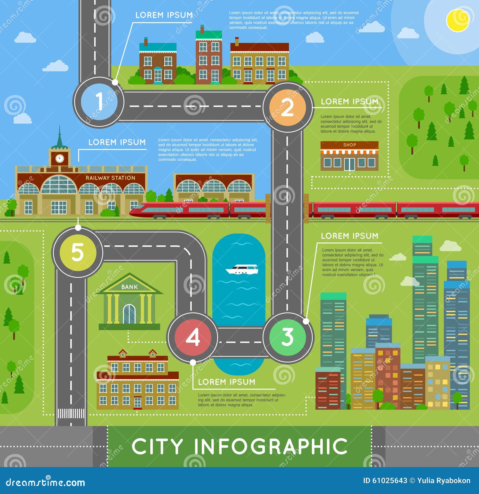 Flat city infographic stock vector. Illustration of goal - 61025643