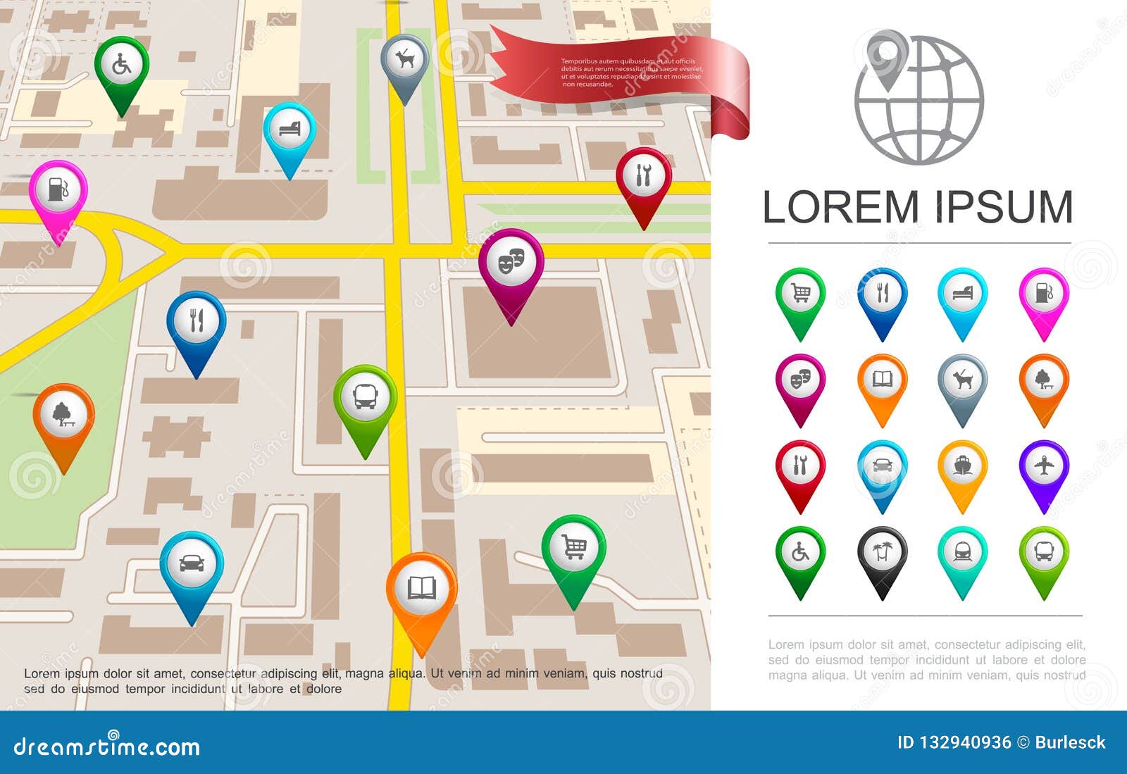 Flat City Map GPS Concept stock vector. Illustration of arrow - 132940936