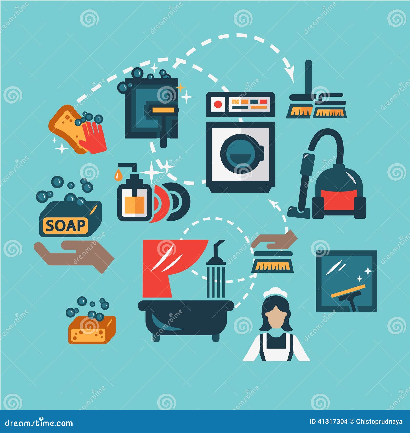 Flat cleaning icons stock vector. Illustration of isolated - 41317304