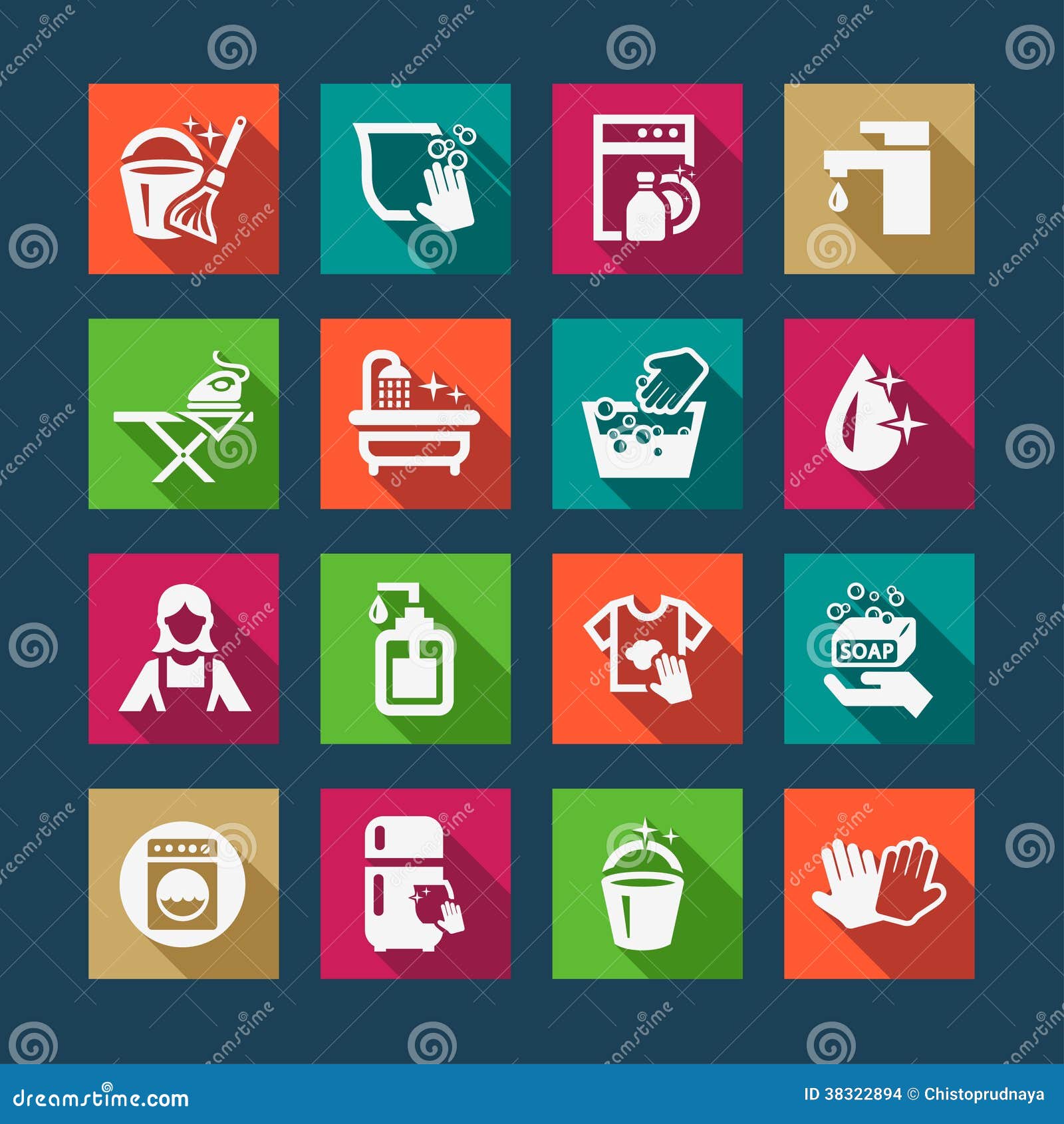 Flat cleaning icons stock illustration. Illustration of flat - 38322894