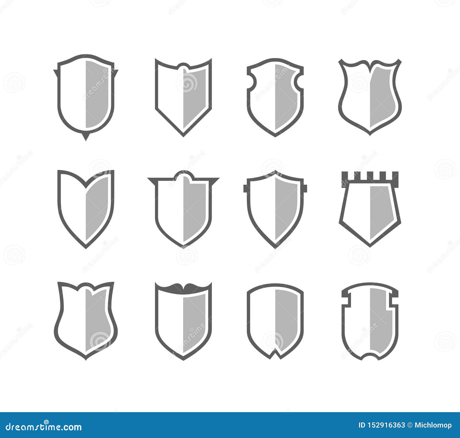 Flat Clip Art Design Elements. Set of Vector Set of Shield Silhouette ...