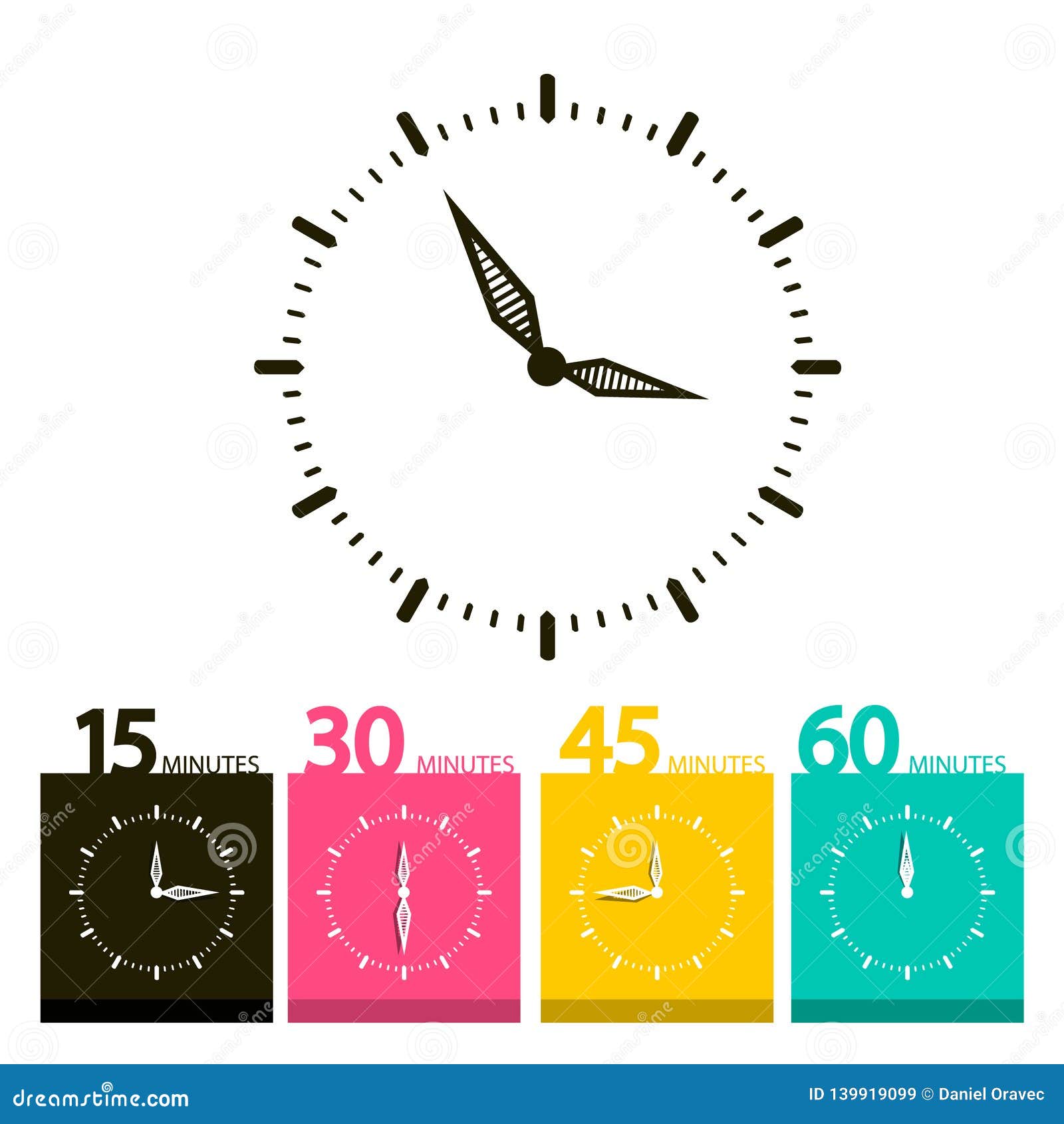 Flat Clock Symbol. Vector Time Icons. Stock Vector - Illustration of ...