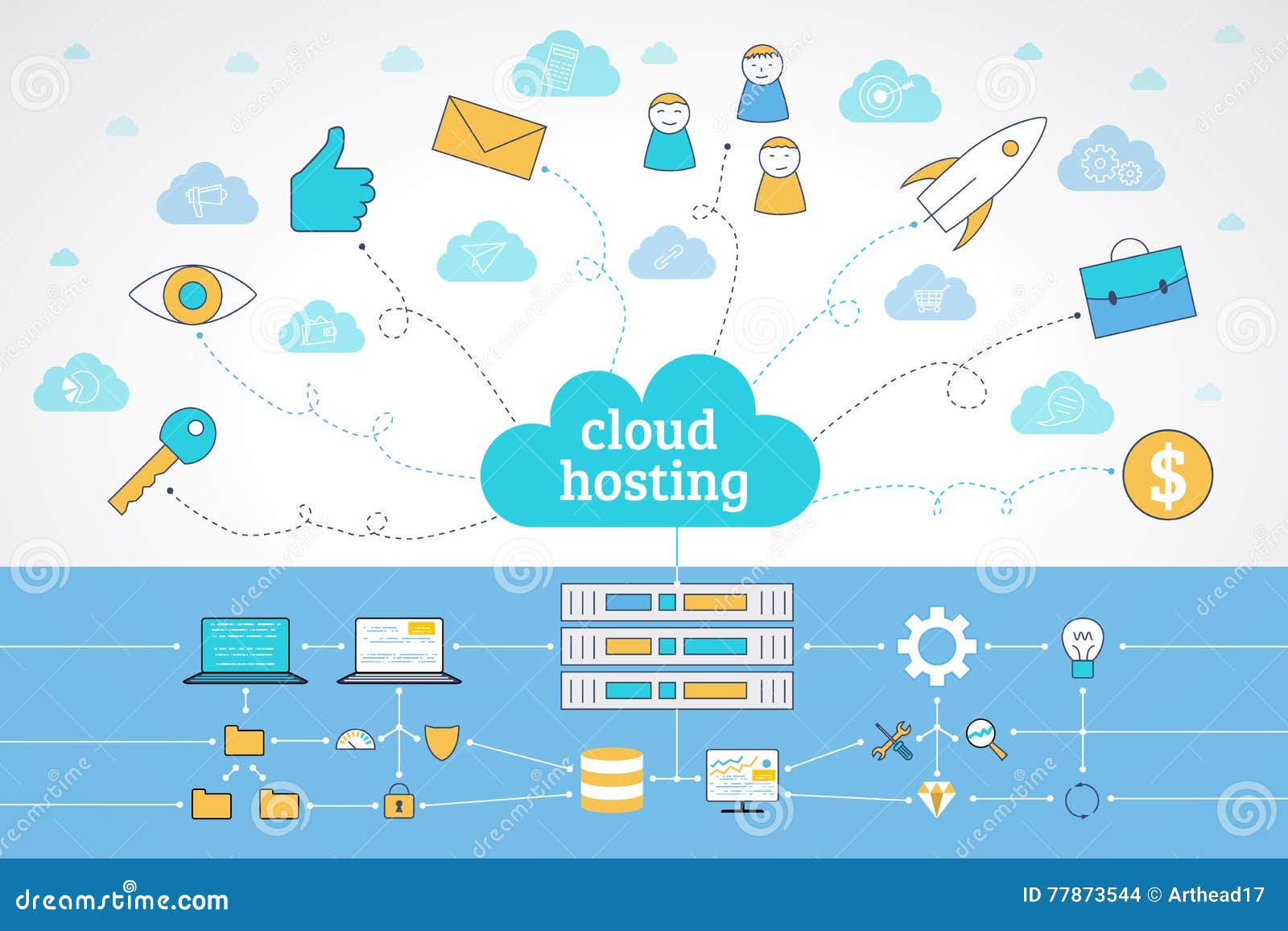 Flat cloud hosting stock vector. Illustration of cloud - 77873544