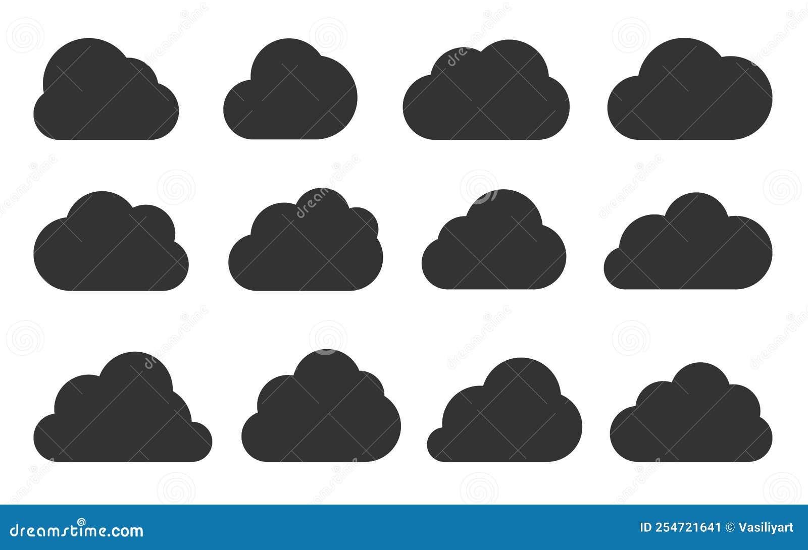 Flat Cloud Shape Network Web Data Black Icon Set Stock Vector ...
