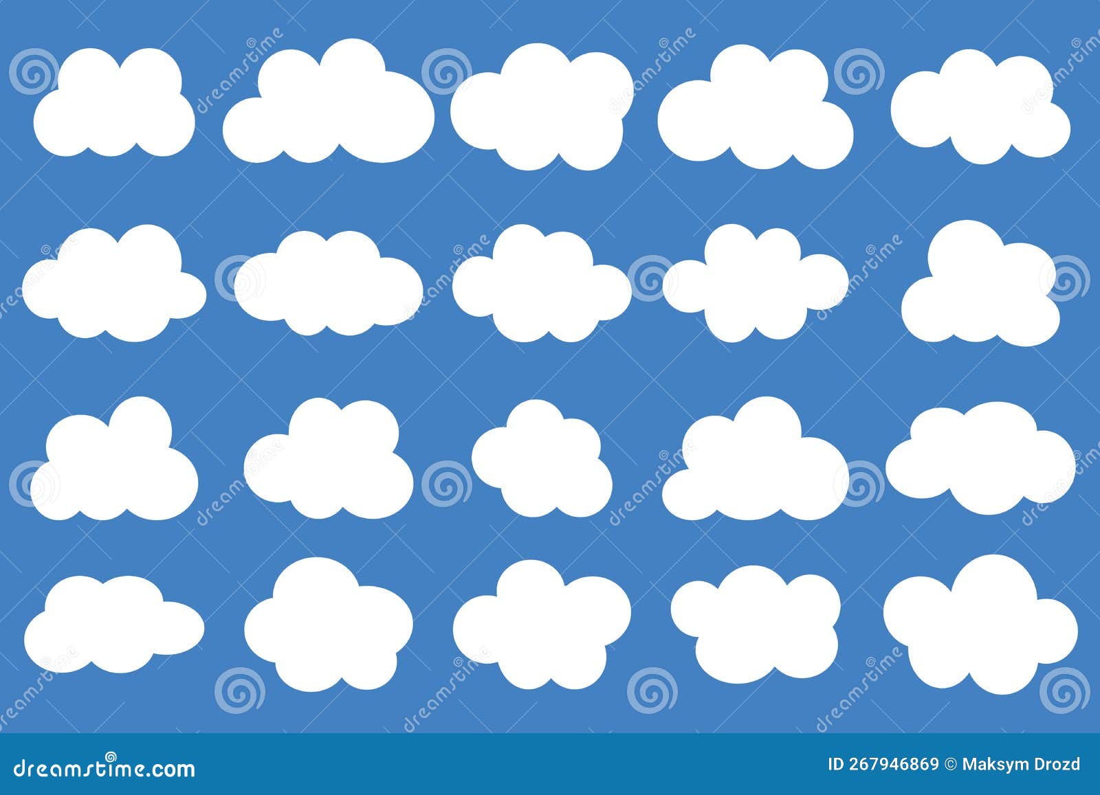 Flat Cloud Shape Vector Icon Set on Blue Background. Stock Vector ...