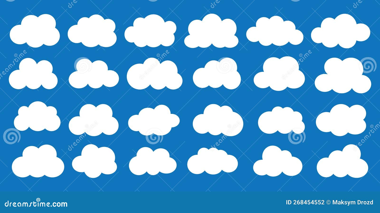 Flat Cloud Shape Vector Icon Set on Blue Background. Stock Vector ...