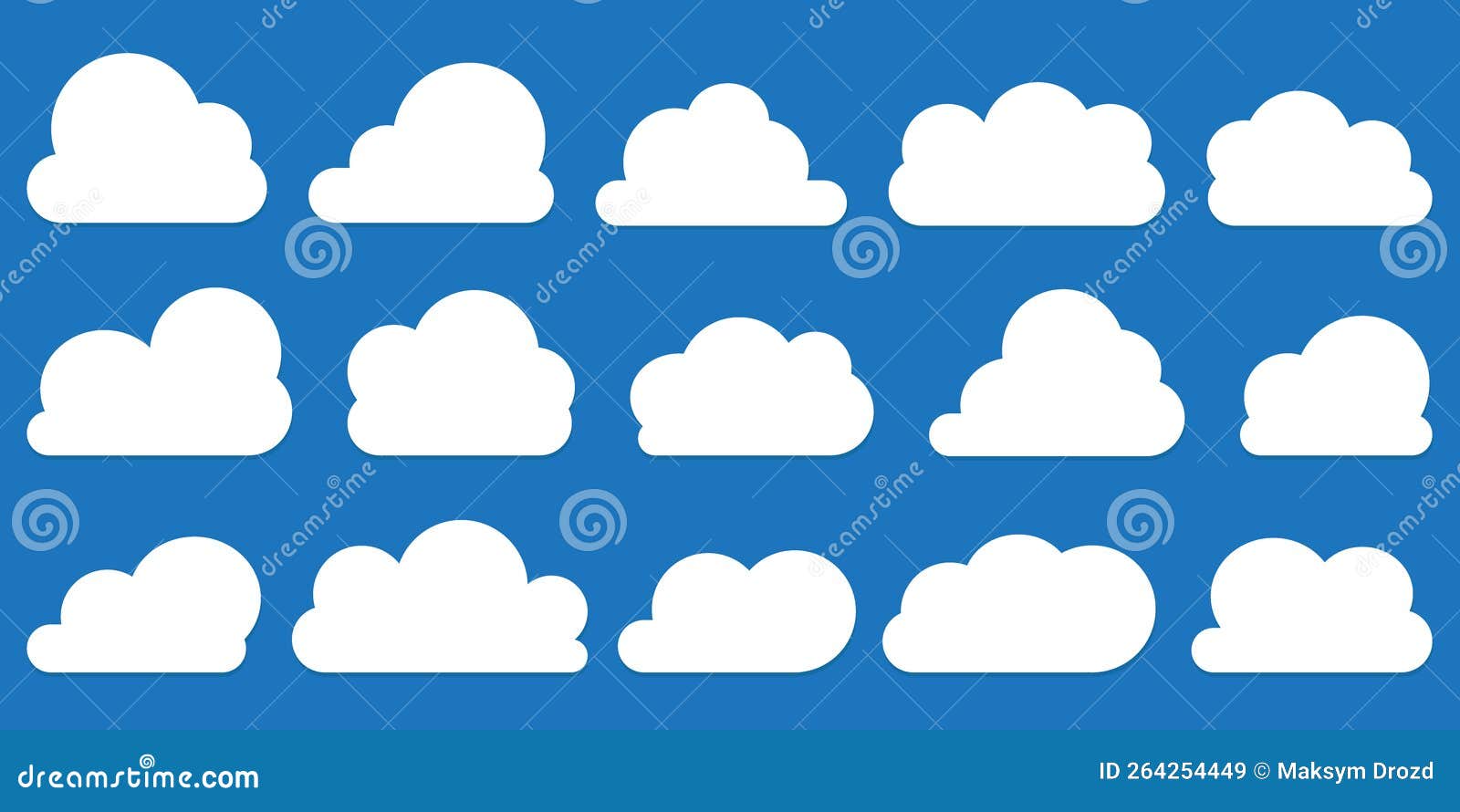 Flat Cloud Shape Vector Icon Set on Blue Background. Stock Vector ...