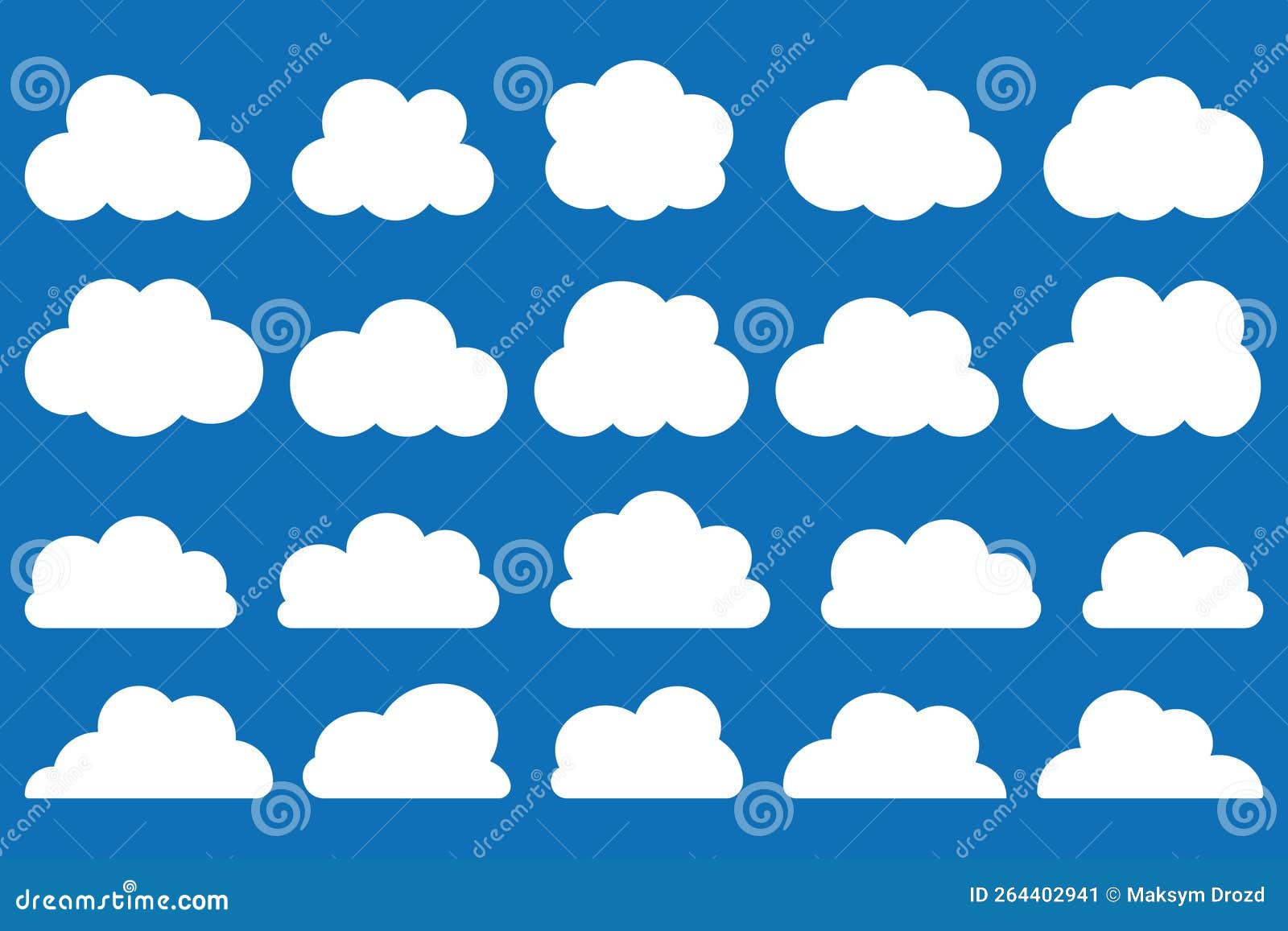 Flat Cloud Shape Vector Icon Set on Blue Background. Stock Vector ...